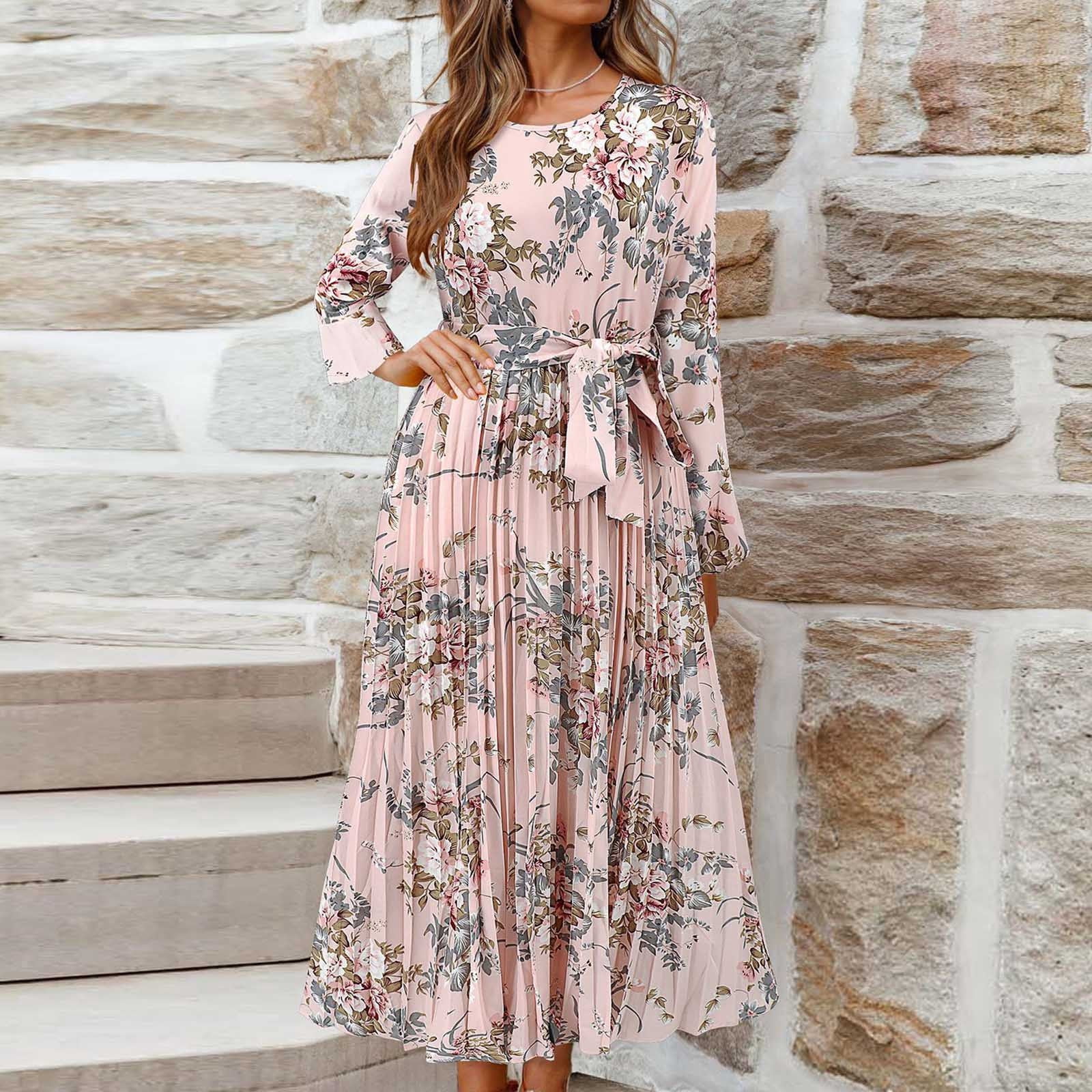 Yuwull Dresses For Women 2025 Dress Fashion Women Flower Print Round ...