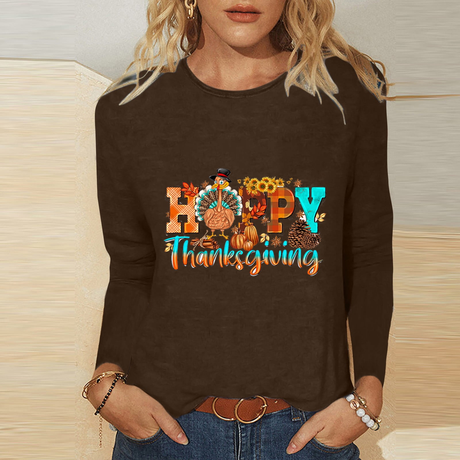 Yuwull Happy Thanksgiving Shirts for Women, Women's Fashion Printing ...