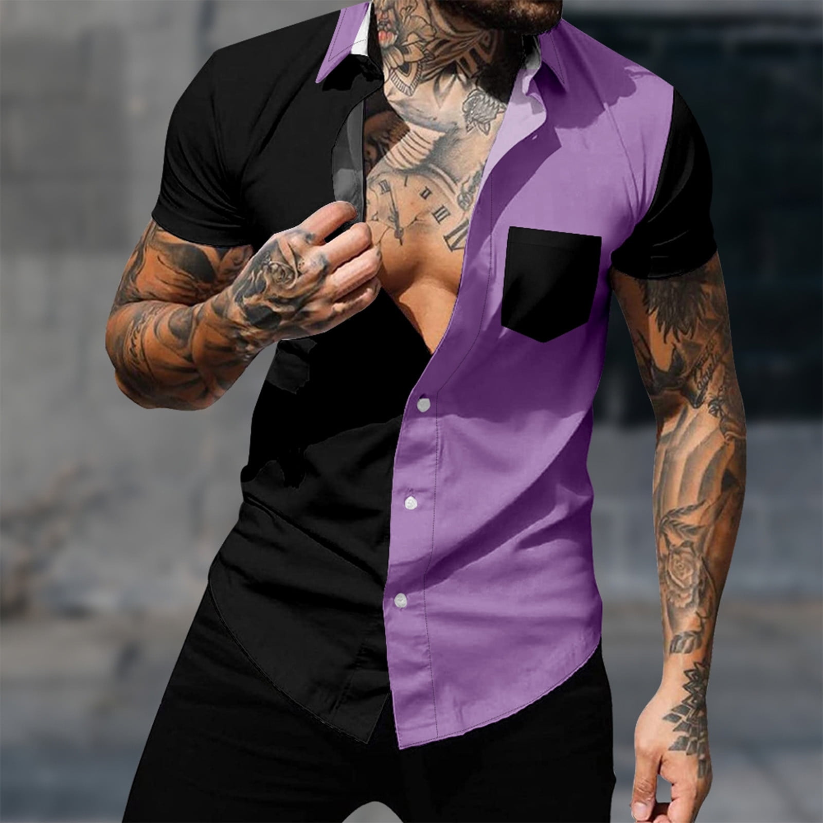 Yuwull Men's Short Sleeve Button Down Vintage Bowling Shirts with ...