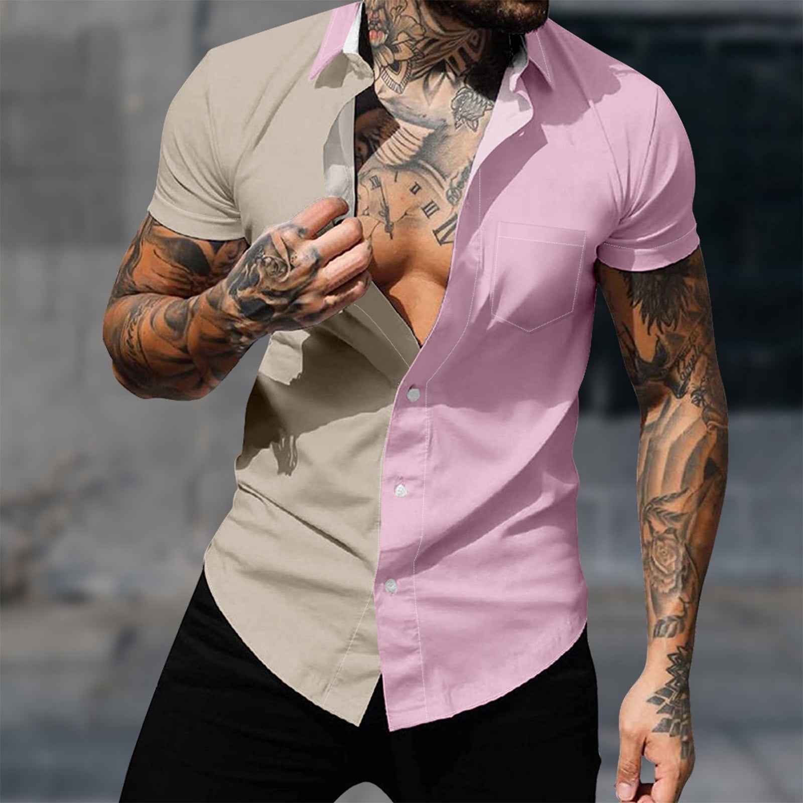 Yuwull Men's Short Sleeve Button Down Vintage Bowling Shirts with ...