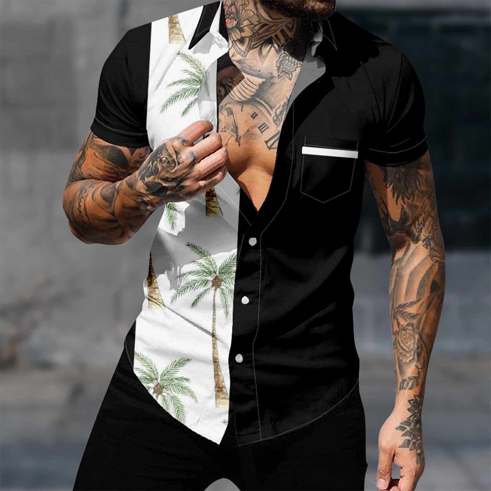 Yuwull Men's Short Sleeve Button Down Vintage Bowling Shirts with ...