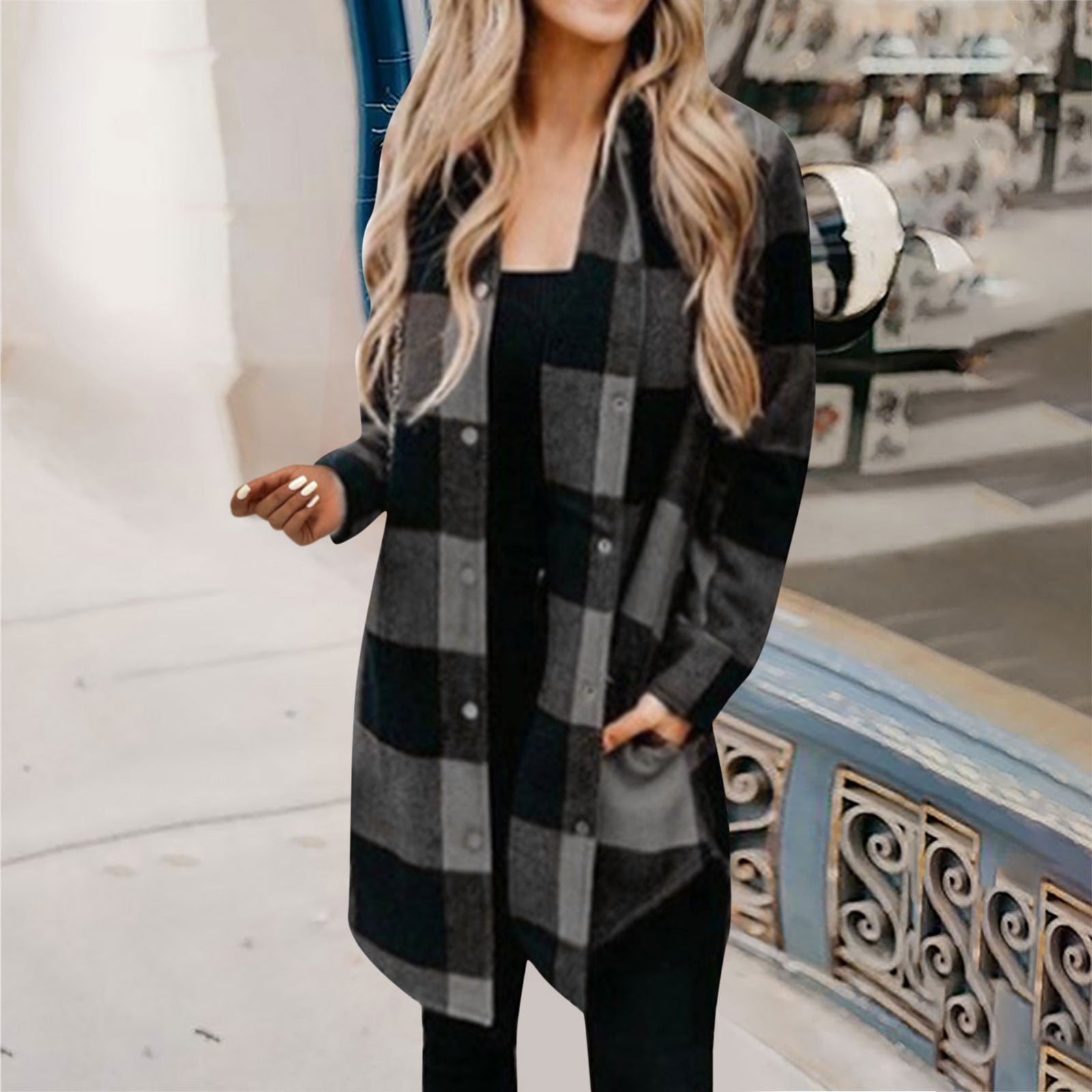 Yuwull Plaid Shacket Jacket Women Button Down Long Flannel Shirt Fall ...