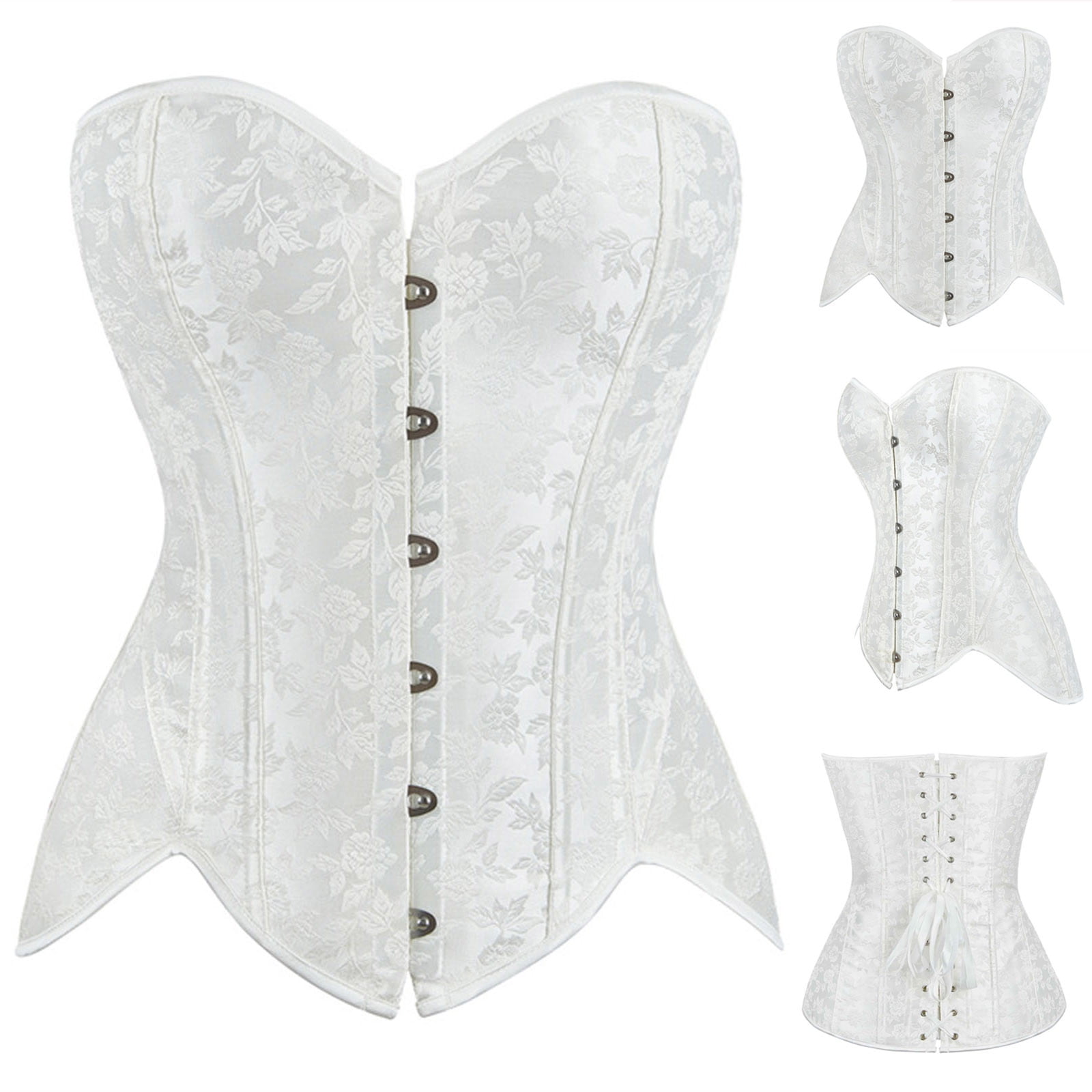 Yuwull Vintage Strapless Open Back Boned Mesh Bustier Zip Back Corset Bodyshaper Crop Top ...