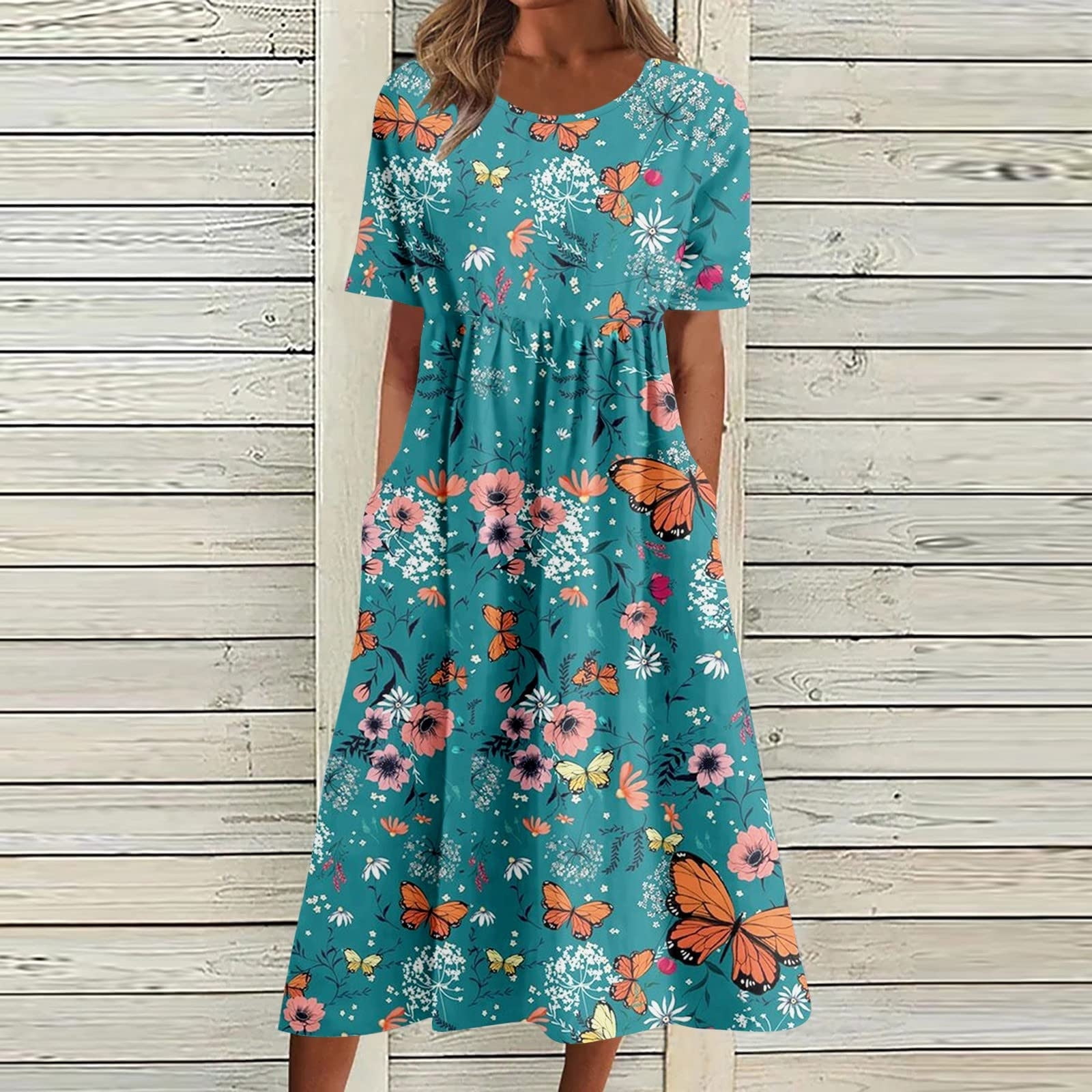 Yuwull Women Hawaiian Dress Floral Printed Sundress Womens Short Sleeve ...