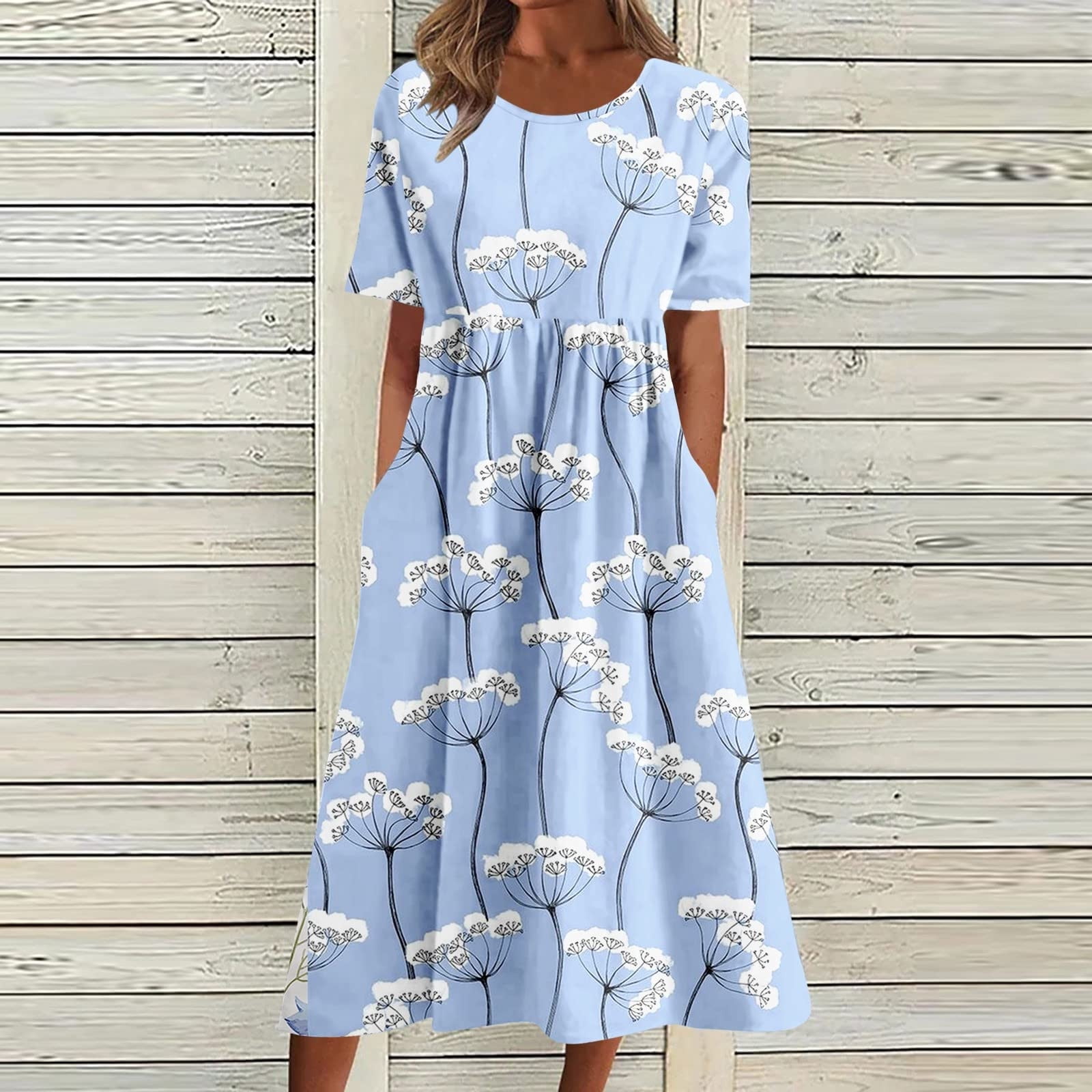 Yuwull Women Hawaiian Dress Floral Printed Sundress Womens Short Sleeve ...