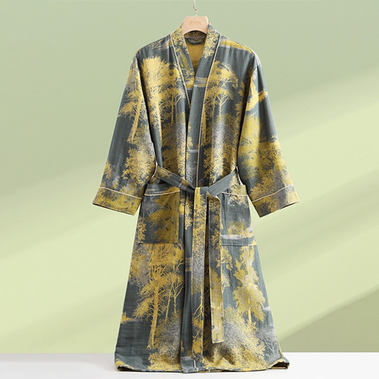 Yuwull Women/Men's Cotton Double Gauze Sleeping Robe Japanese Style Kimono Bathrobe Pyjamas ...