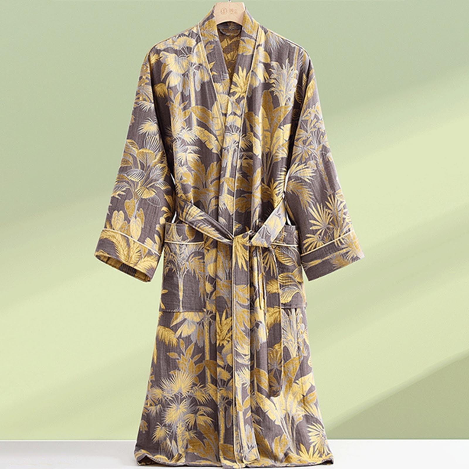 Yuwull Women/Men's Cotton Double Gauze Sleeping Robe Japanese Style Kimono Bathrobe Pyjamas ...