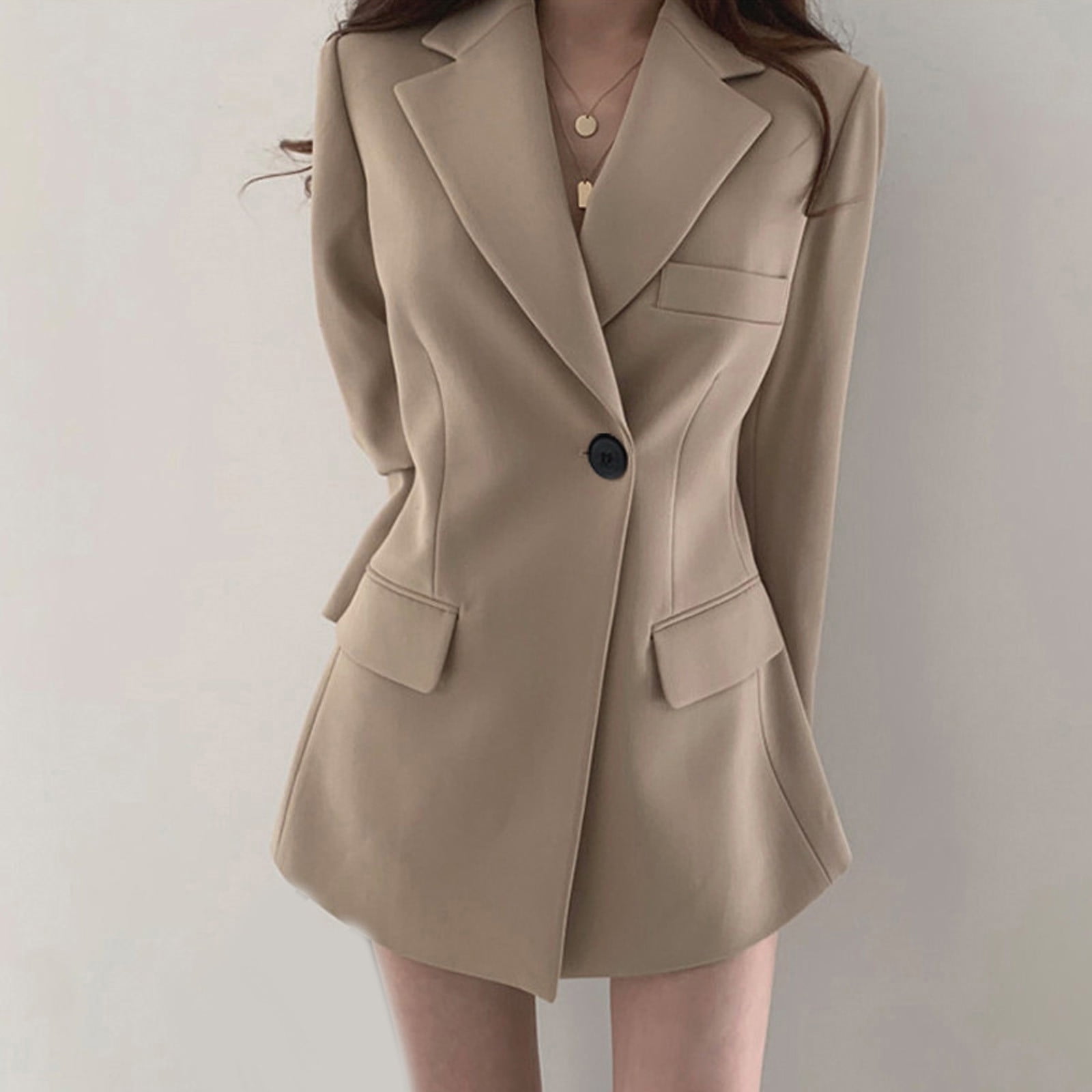 Yuwull Women'S Dress Blazer Trendy Button Tunic Going Out Jacket Work ...