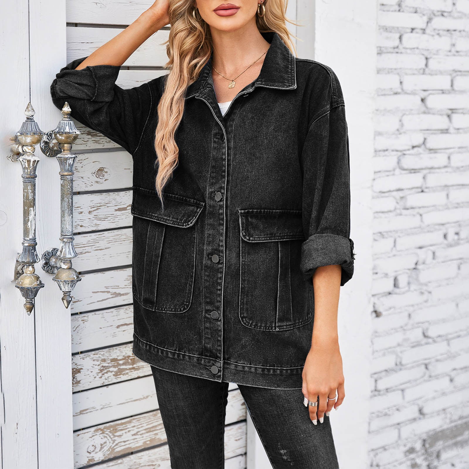 Yuwull Women'S Oversized Mid Long Denim Jacket Jean Biker Coat Causal ...