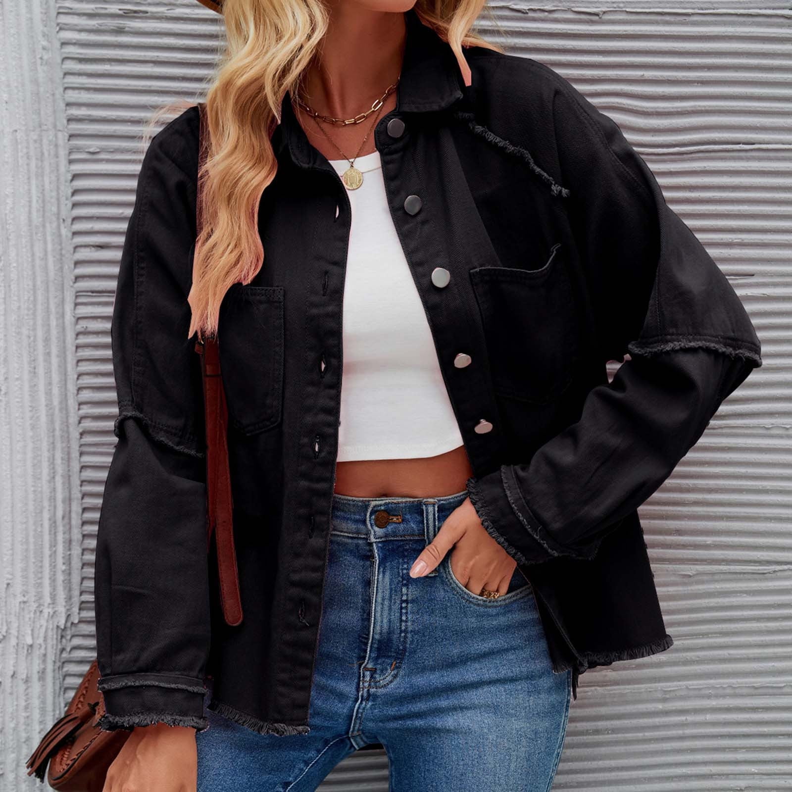 Yuwull Women'S Oversized Mid Long Denim Jacket Jean Biker Coat Causal ...