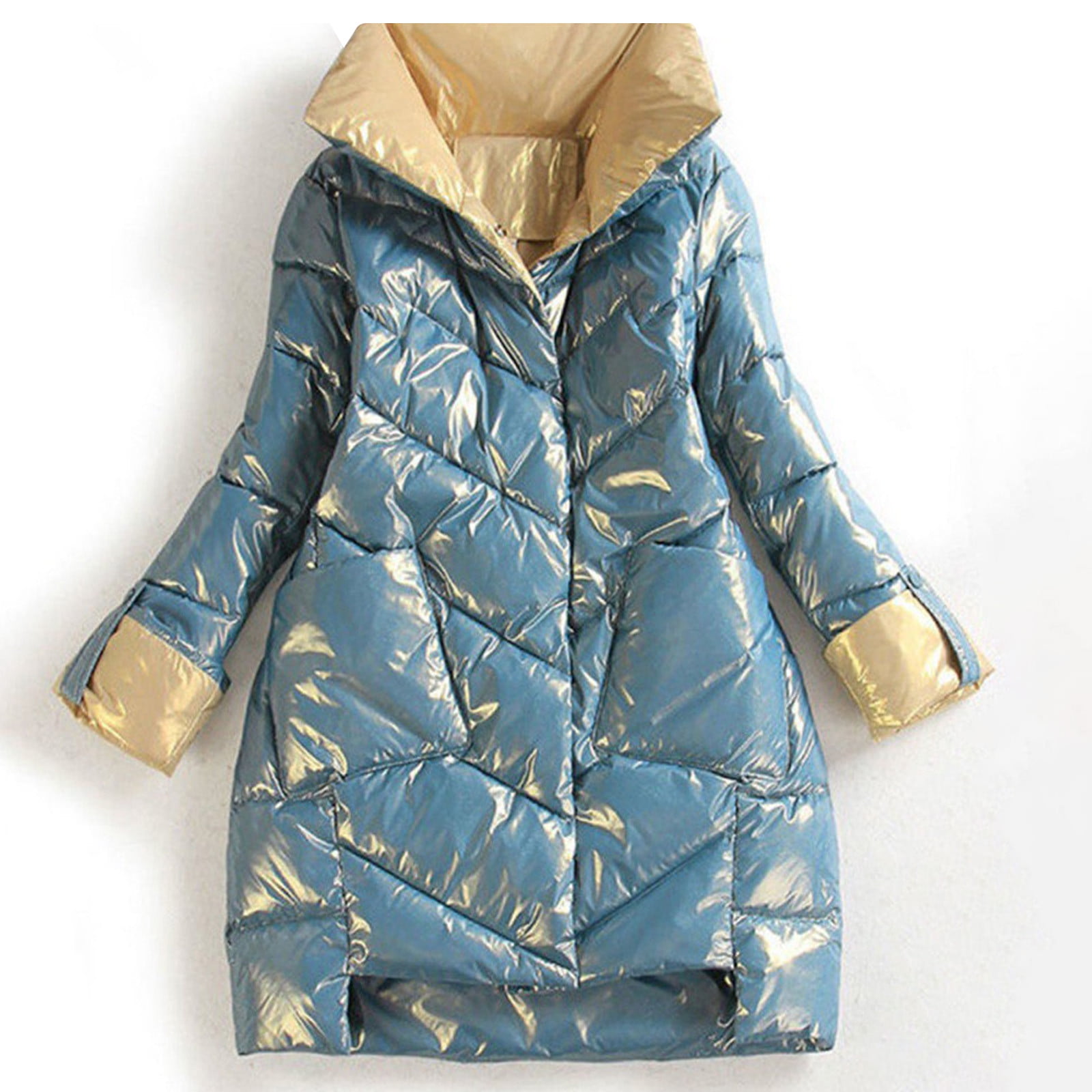 Yuwull Women'S Shiny Mid-Long Quilted Puffer Jacket, Long Sleeve Padded ...