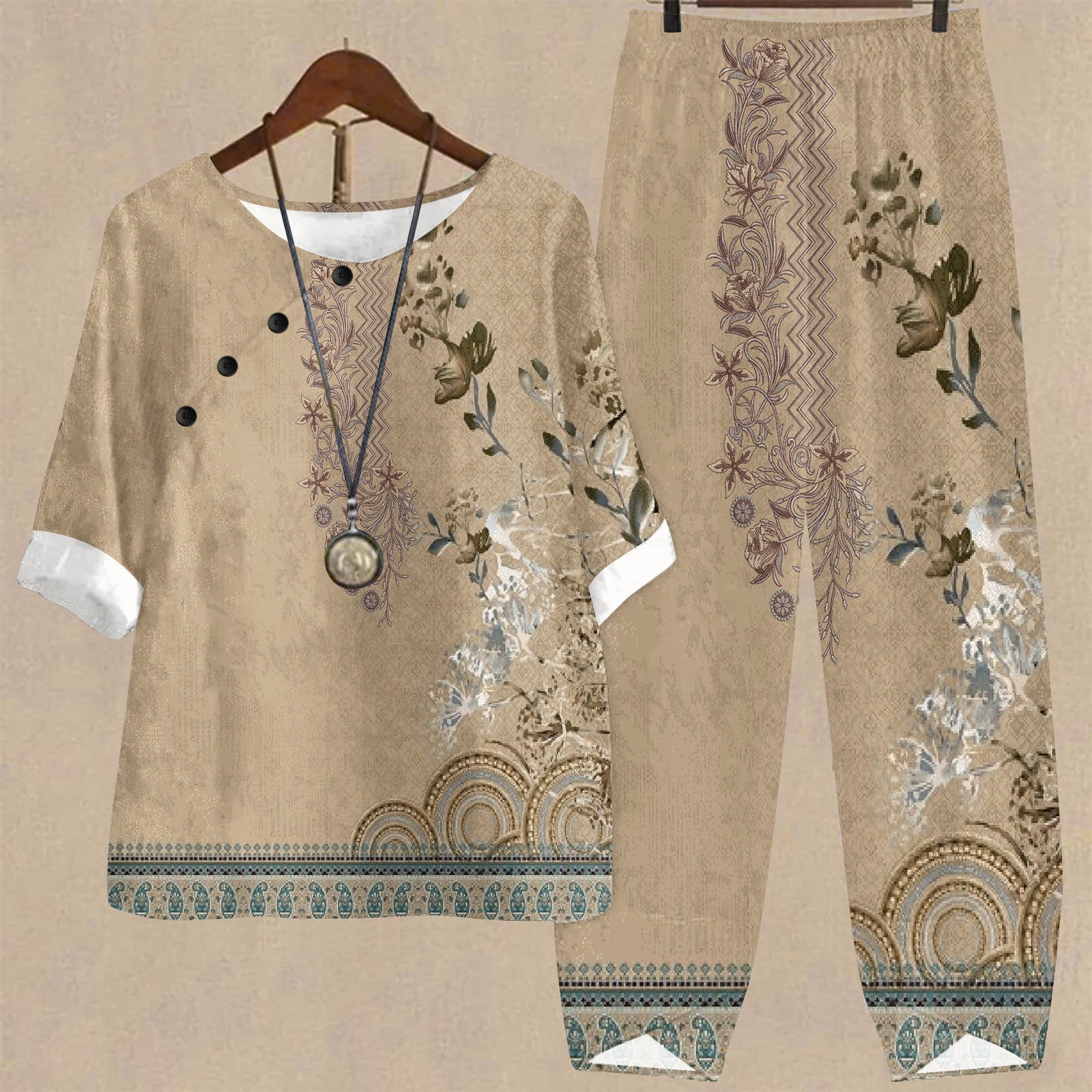 Yuwull Women's 2 Piece Cotton Linen Tracksuit Short Sleeve Top and ...