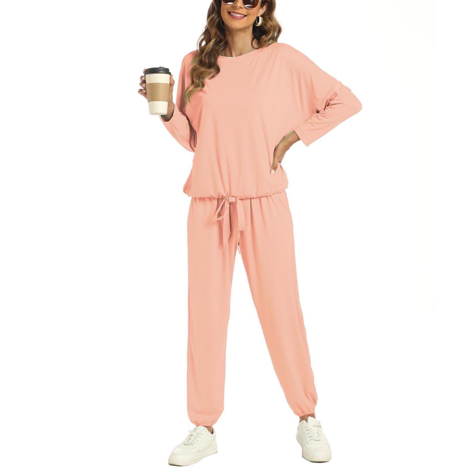 Yuwull Women's 2 Piece Fleece Sweatsuit Outfit Long Sleeve Crewneck ...