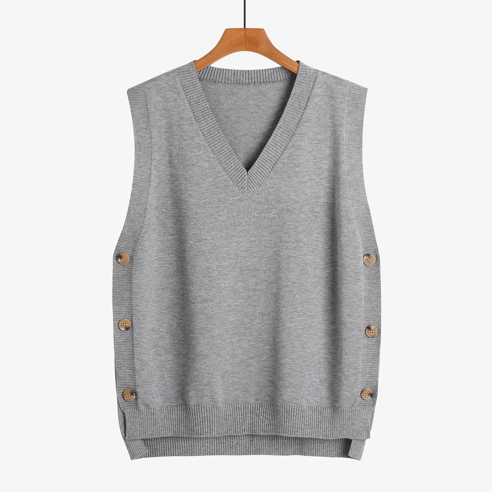 Yuwull Women's Casual Sweater Vests V-Neck Slim Fit Sleeveless Sweater ...