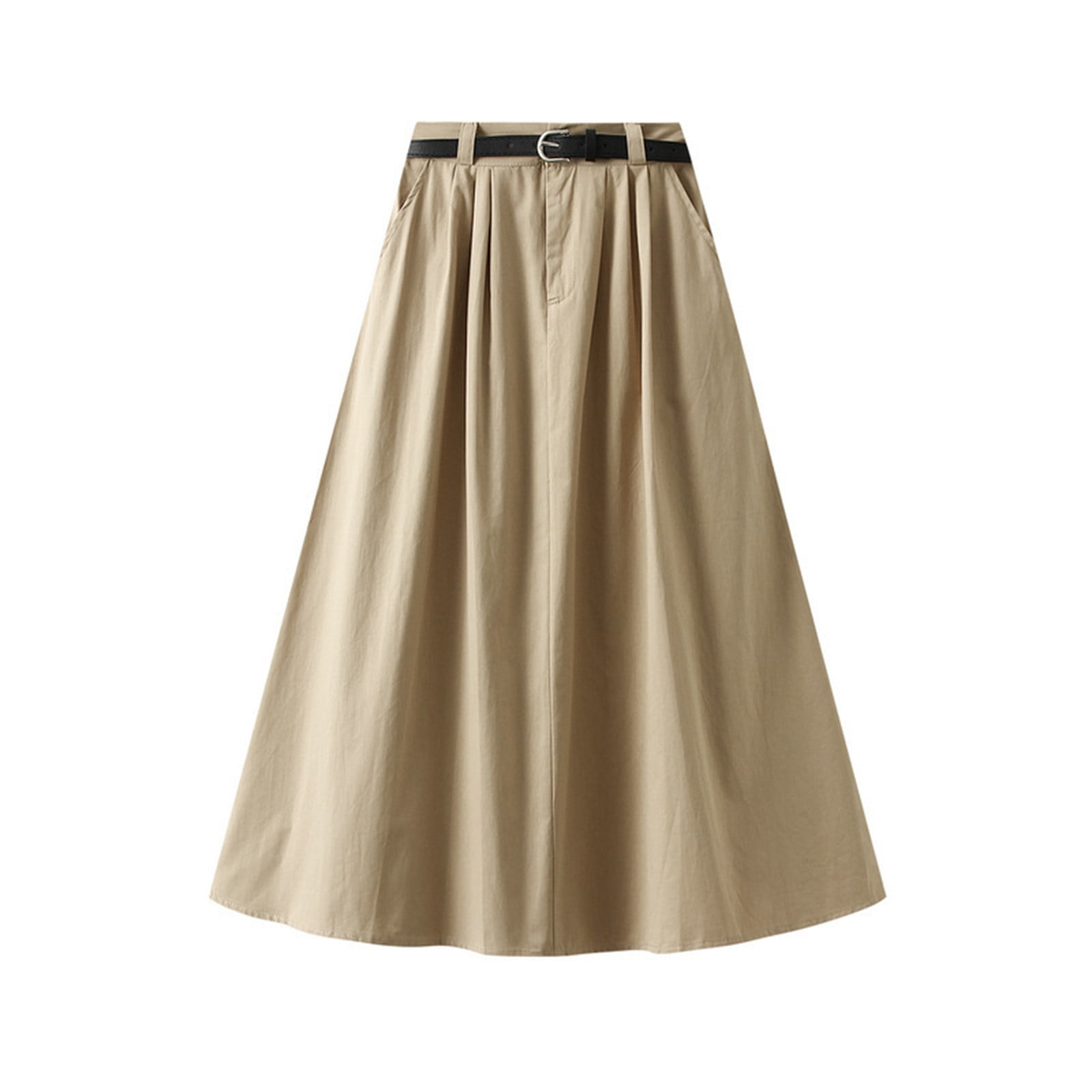 Yuwull Women's High Waist Flared Skirt Pleated Midi Skirt Casual A Line ...
