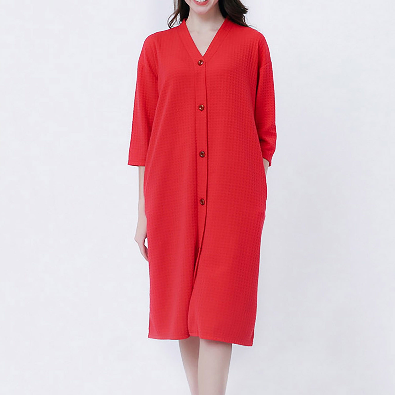 Yuwull Women's Soft House Coat Button Up Robe Housedress Button 3/4 ...