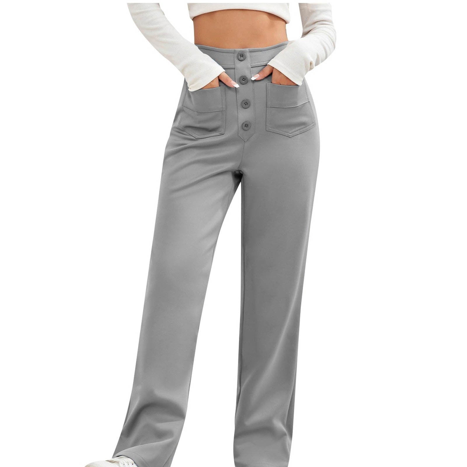 Yuwull Womens High Waisted Multiple Pockets Straight Leg Flexipants ...