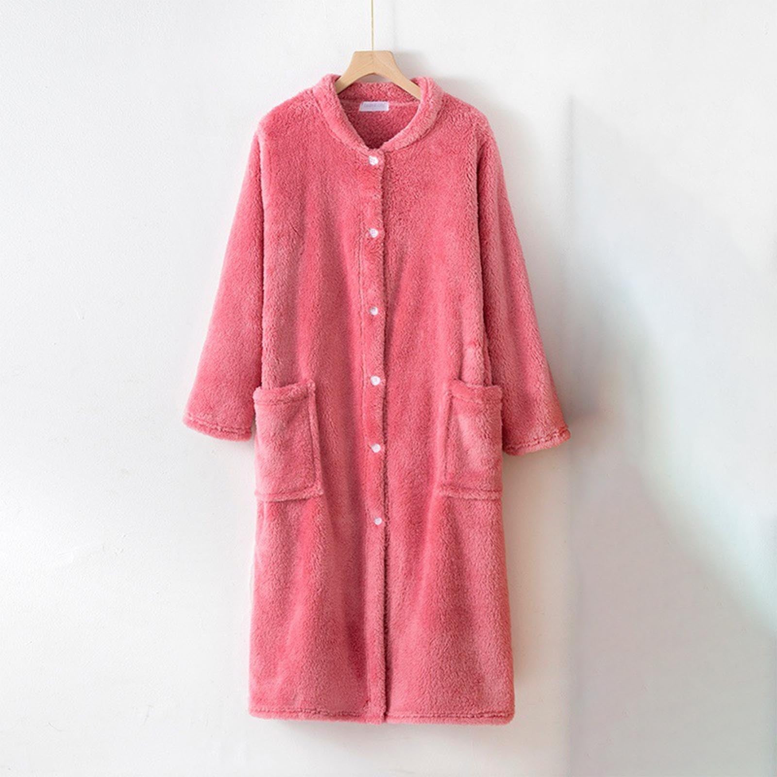 Gyedtr Womens Housecoat Button Robe, Sherpas Zip Up Front Robe Bathrobe ...