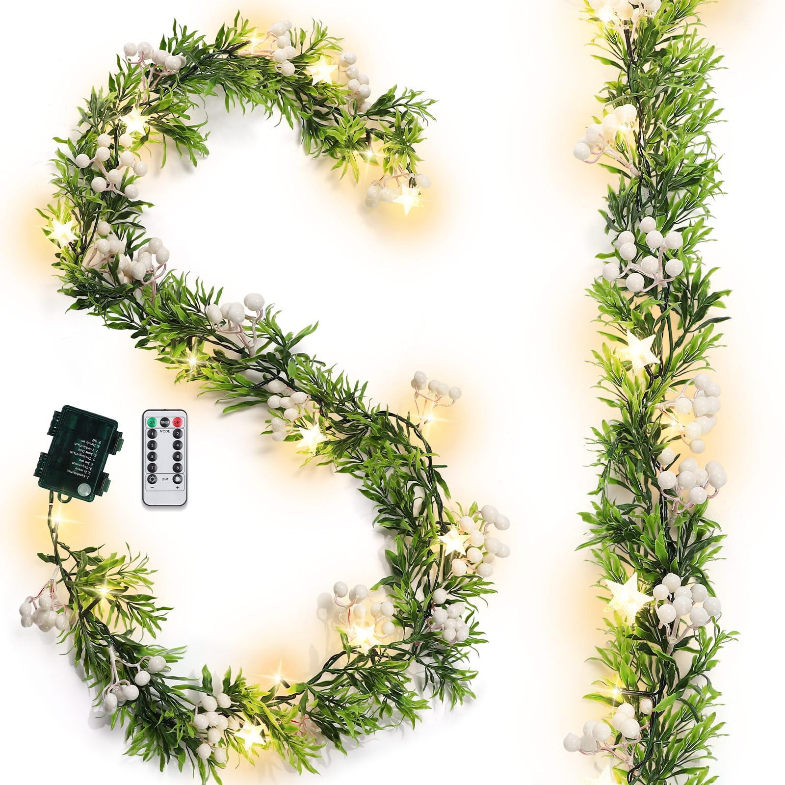 Yuxung 2 Pcs Prelit Christmas Garland with Lights ft 20 LED Lighted ...