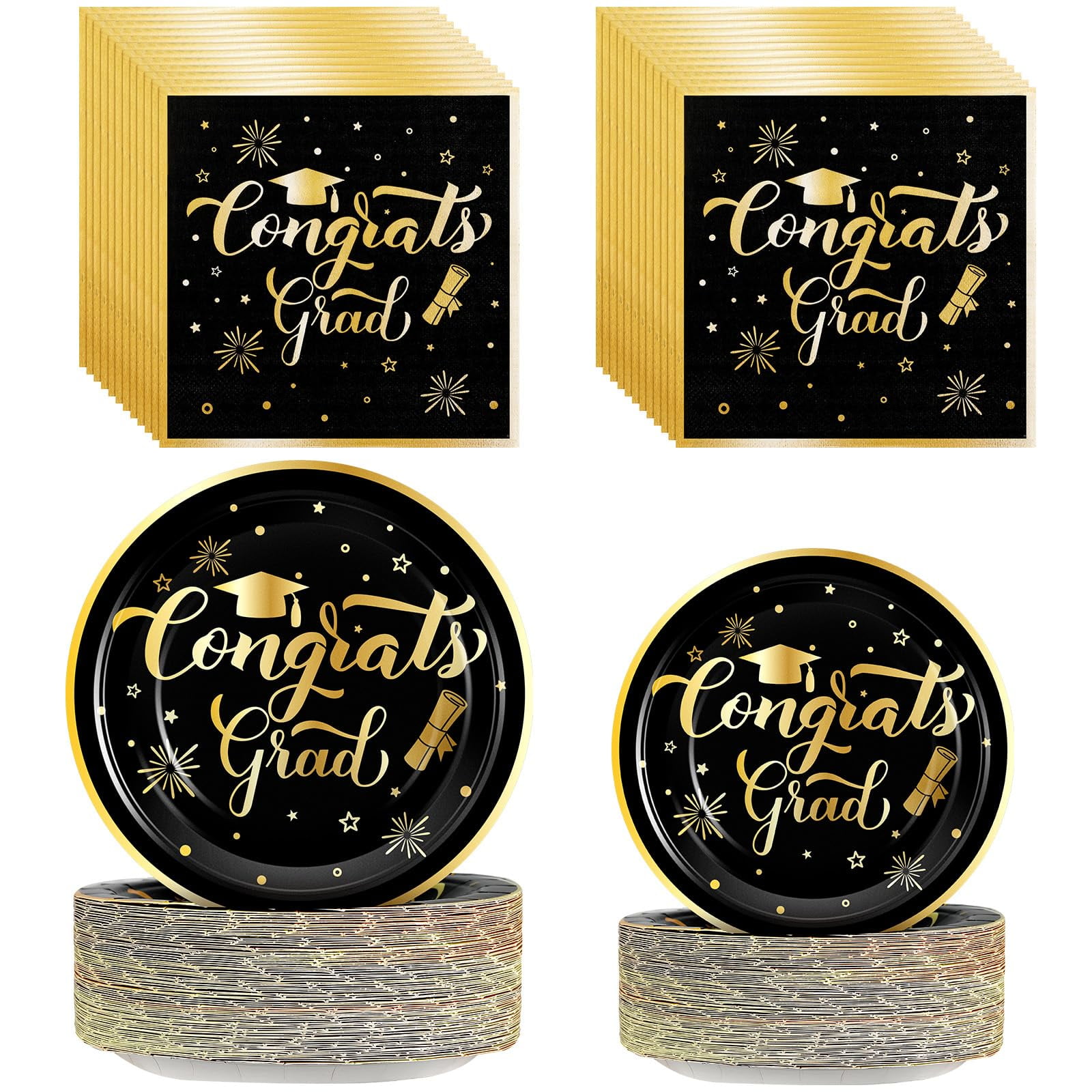 Yuxung 300 Pcs Graduation Plate AFN1Napkin2024 Black Gold Graduation ...