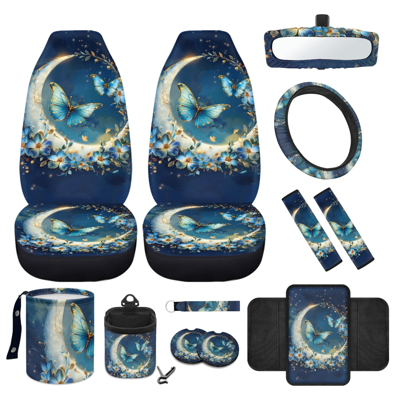 Yuyamidu 12 PCS Car Accessories Blue Butterfly Front Car Seat Covers ...