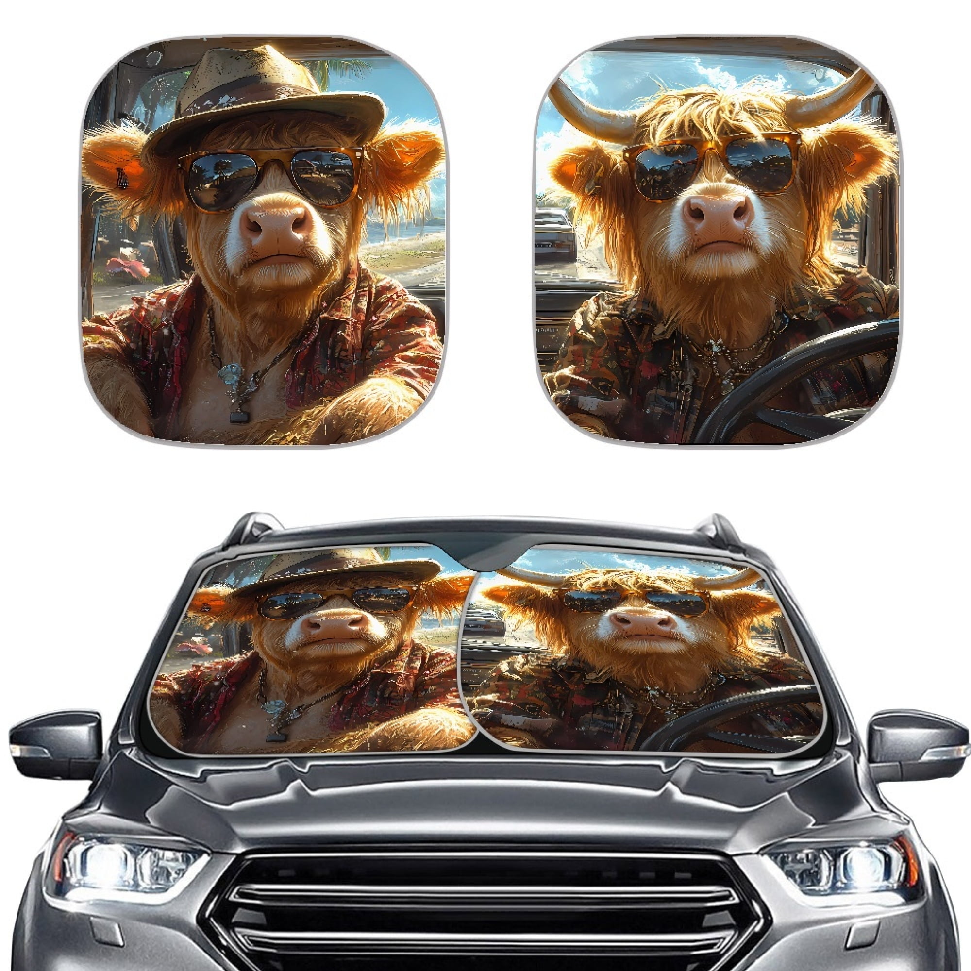 Yuyamidu 2 Pcs Highland Cow Car Sun Shield for Front Windshield ...
