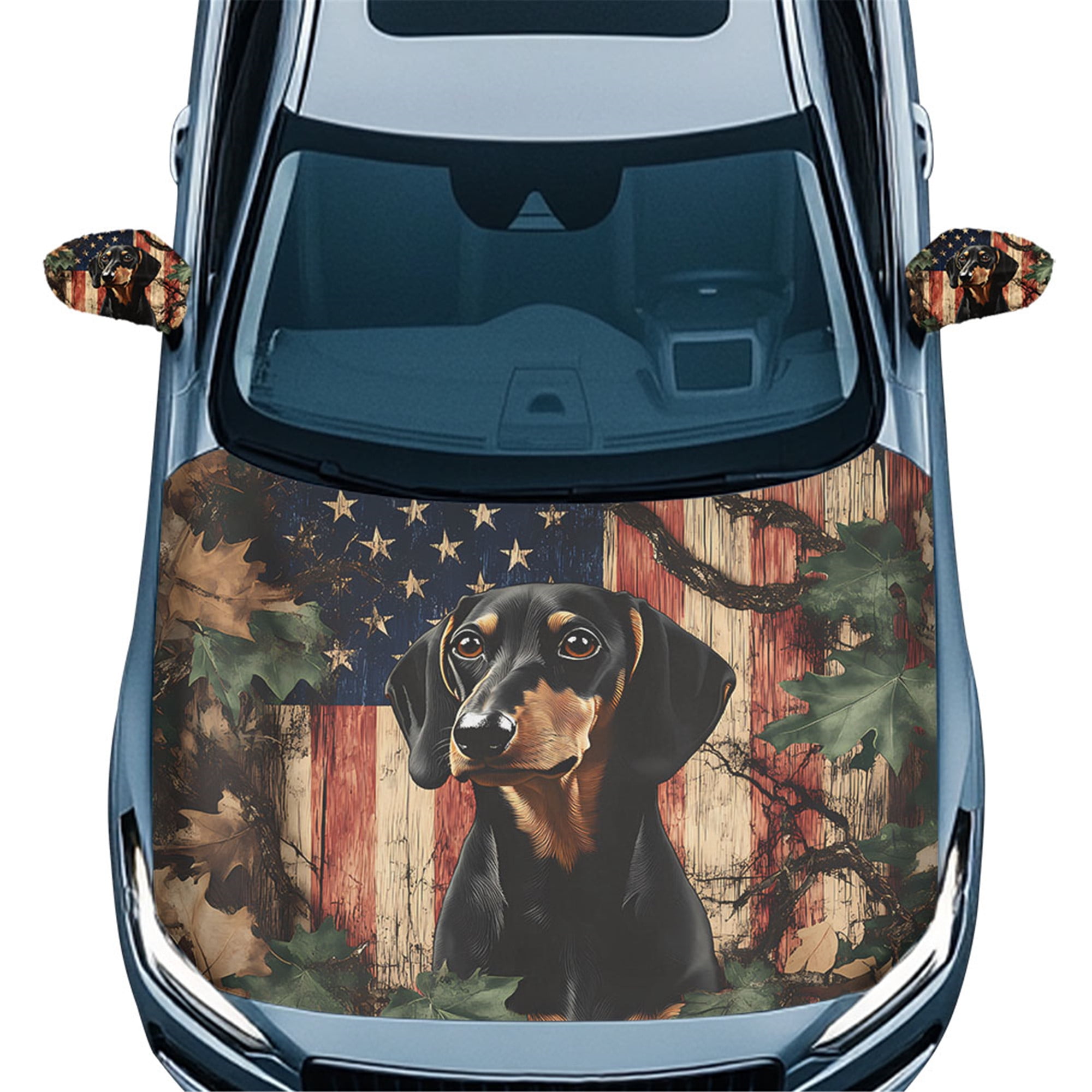 Yuyamidu 3 Pack Dachshund Car Side View Mirror Cover USA Flag Car Hood ...