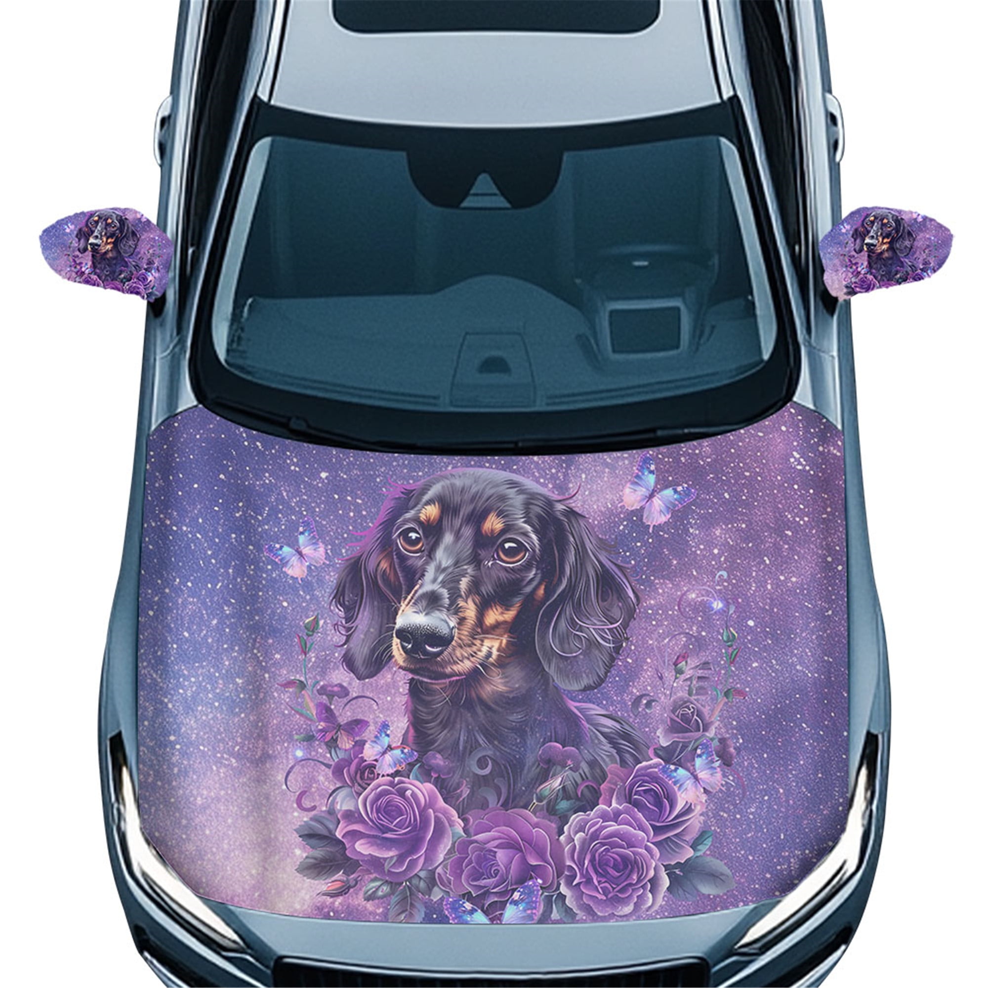 Yuyamidu 3pcs Dachshund Car Hood Cover Protector Rose Vehicle Side View ...