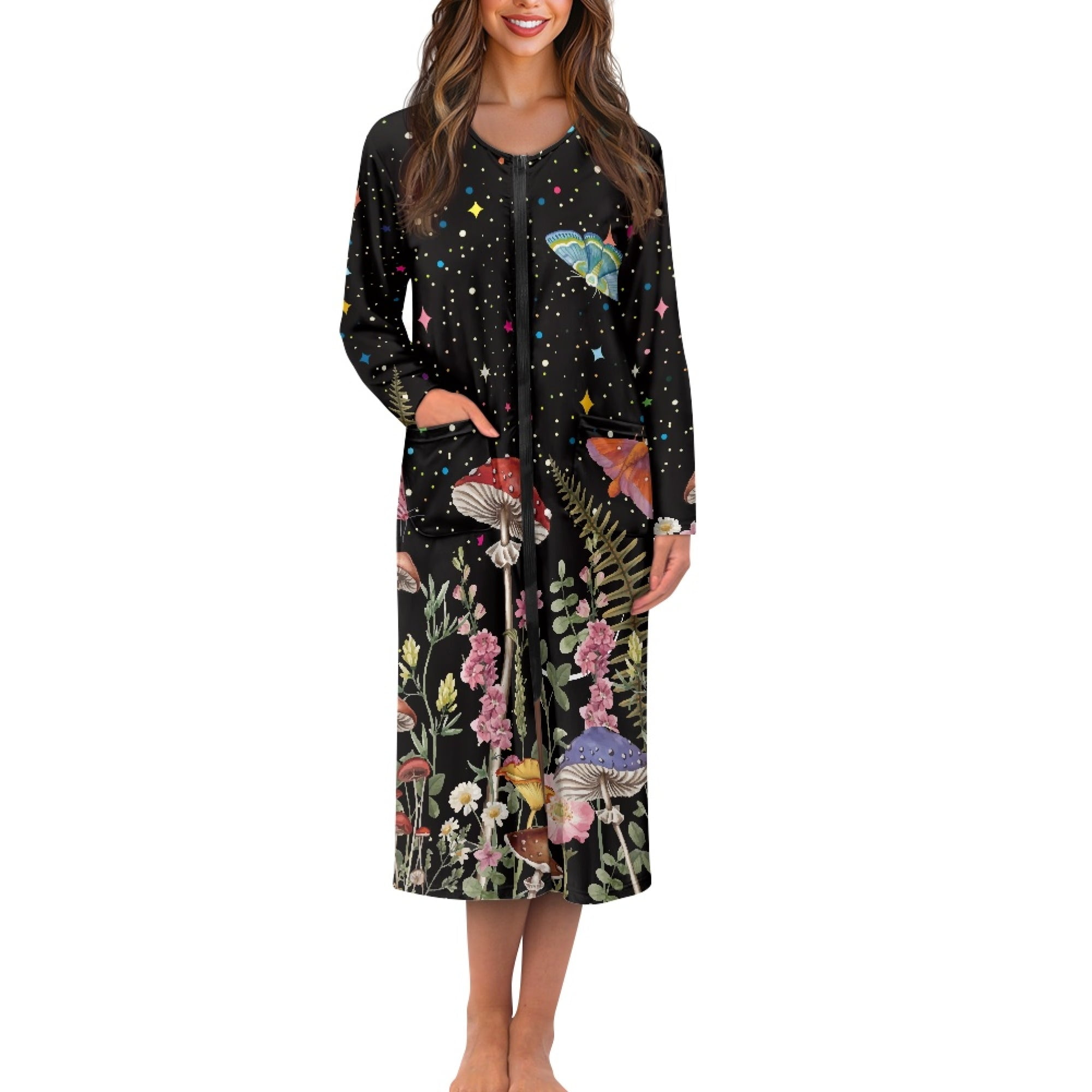 Yuyamidu Aesthetic Butterfly Zipper Front Robes for Women Long Dressing ...