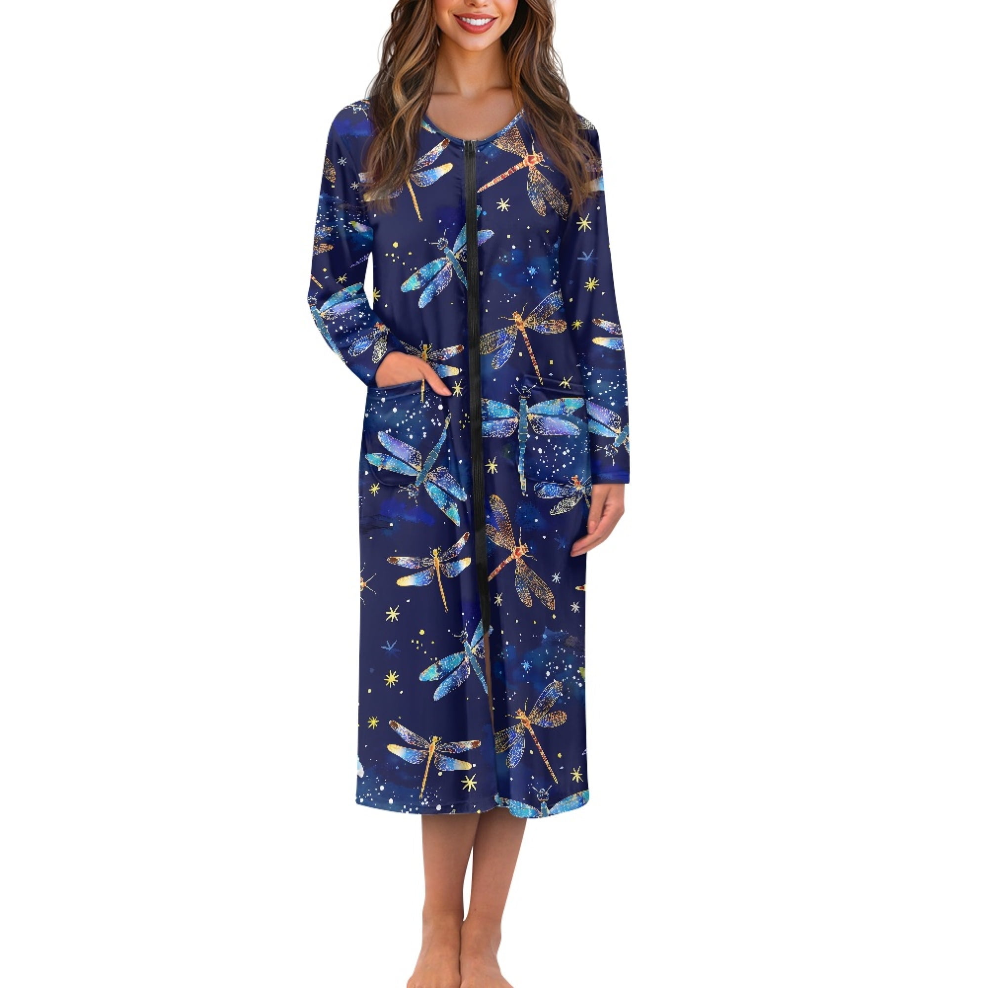 Yuyamidu Aesthetic Dragonfly Long Sleeve Robes for Women Plus Size S ...