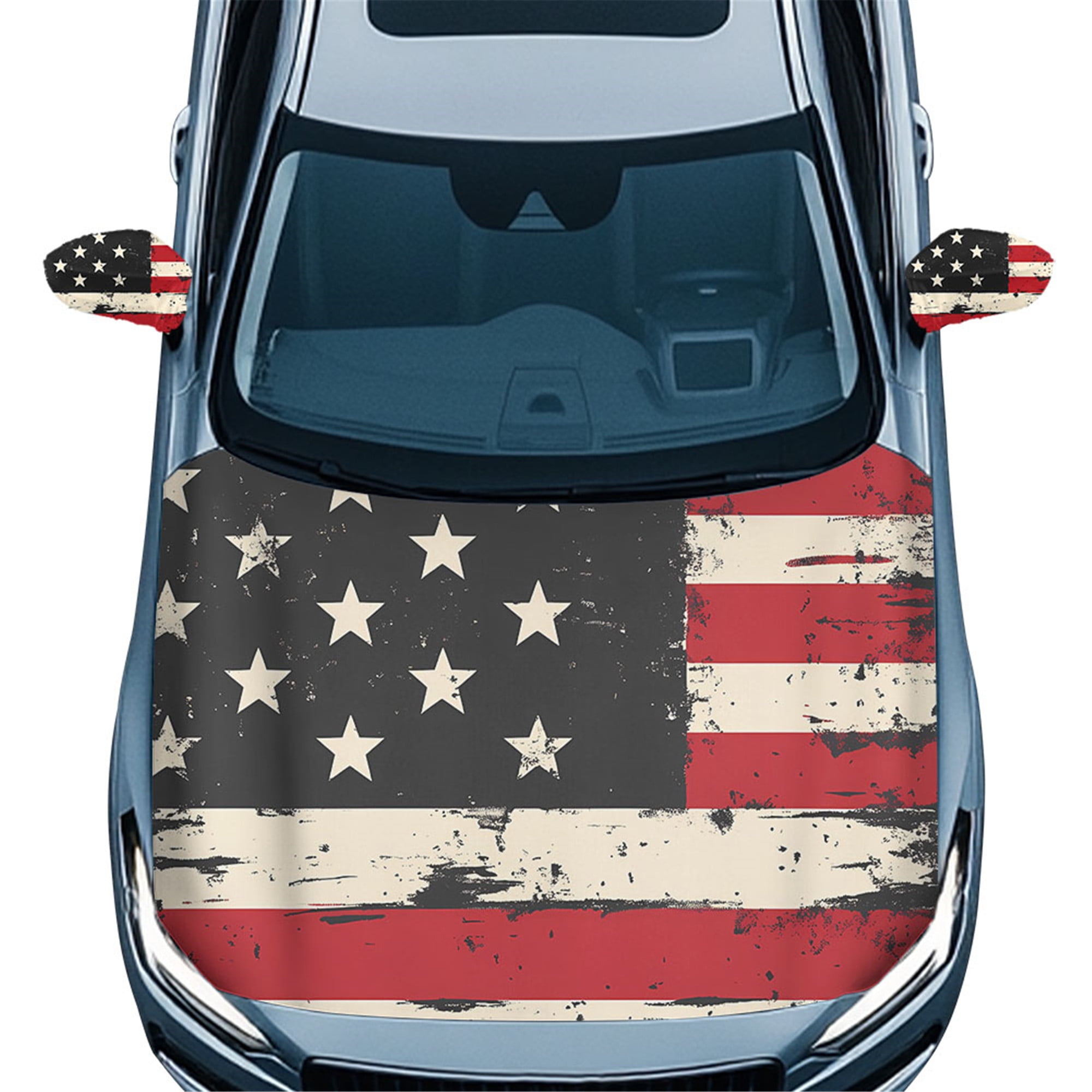 Yuyamidu American Flag Car Hood Cover with Auto Side View Mirror Cover ...