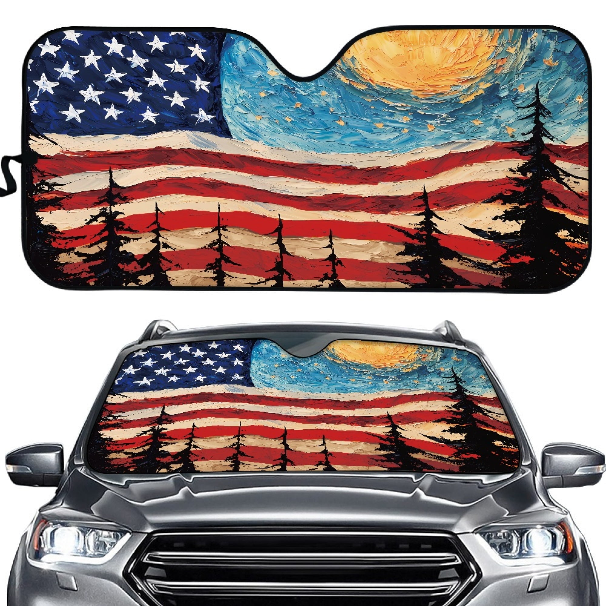 Yuyamidu American Flag Car Sunshade for SUV Truck Van Starry Sky Car ...