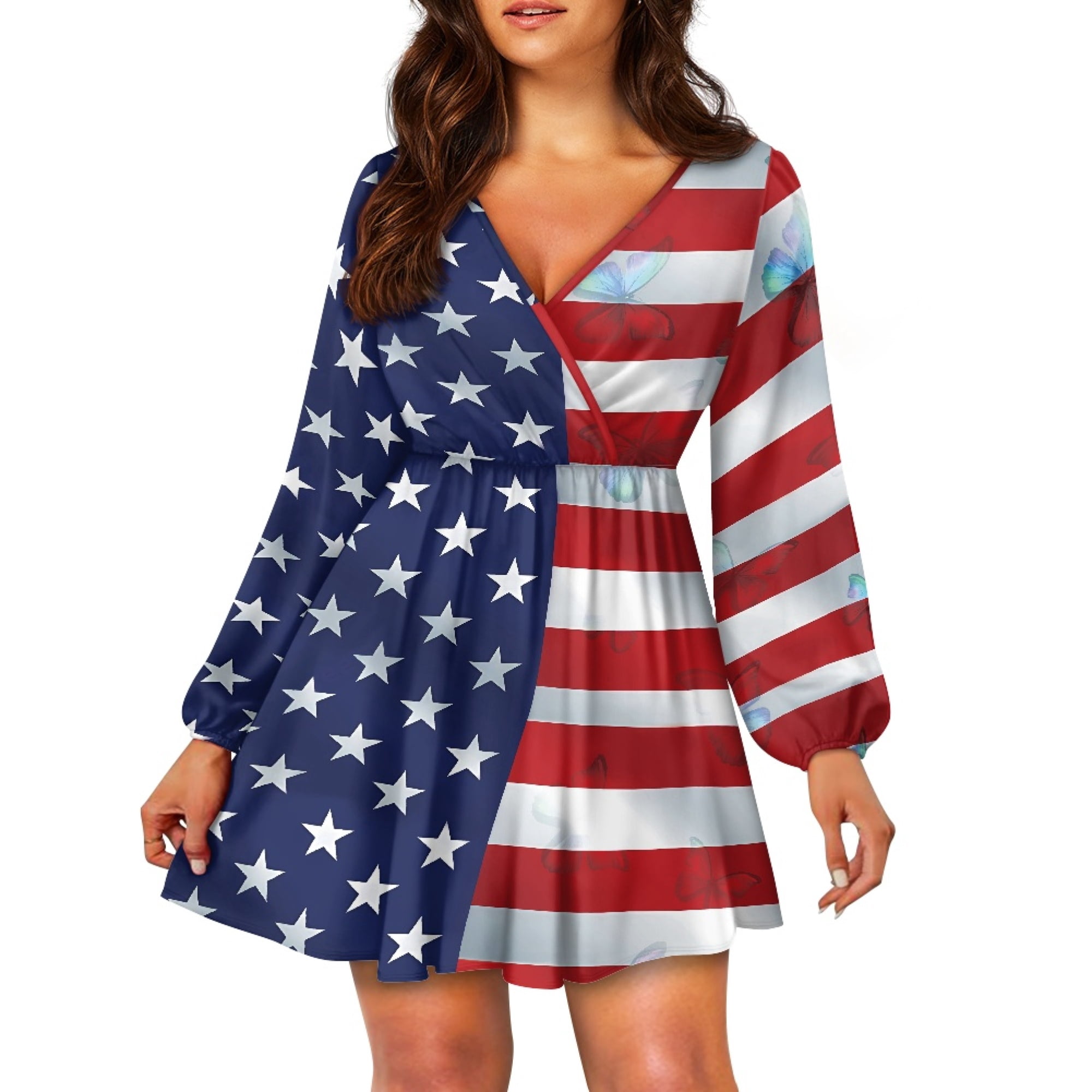 Yuyamidu American Flag Dress for Women Girls Independence Day V-Neck ...