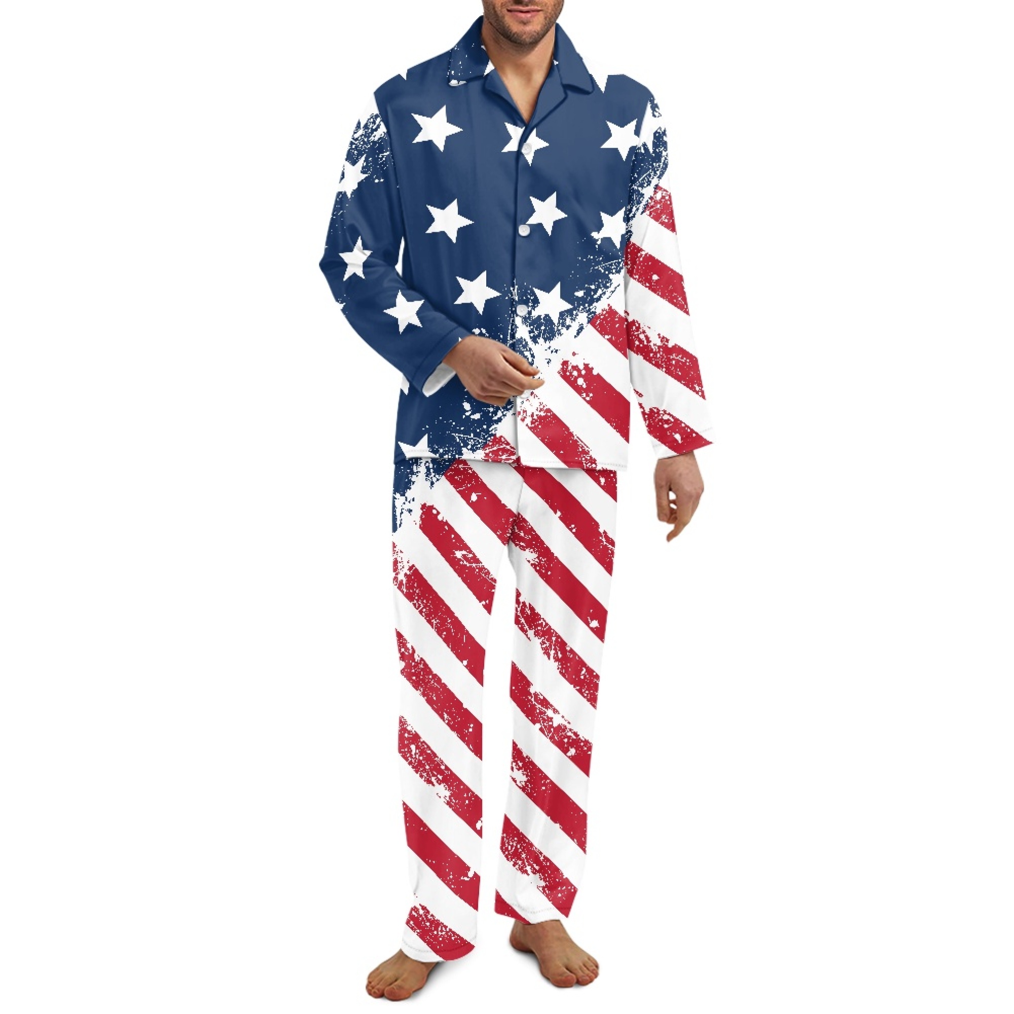 Yuyamidu American Flag Men Pajama Set Independence Day Button Pajamas ...
