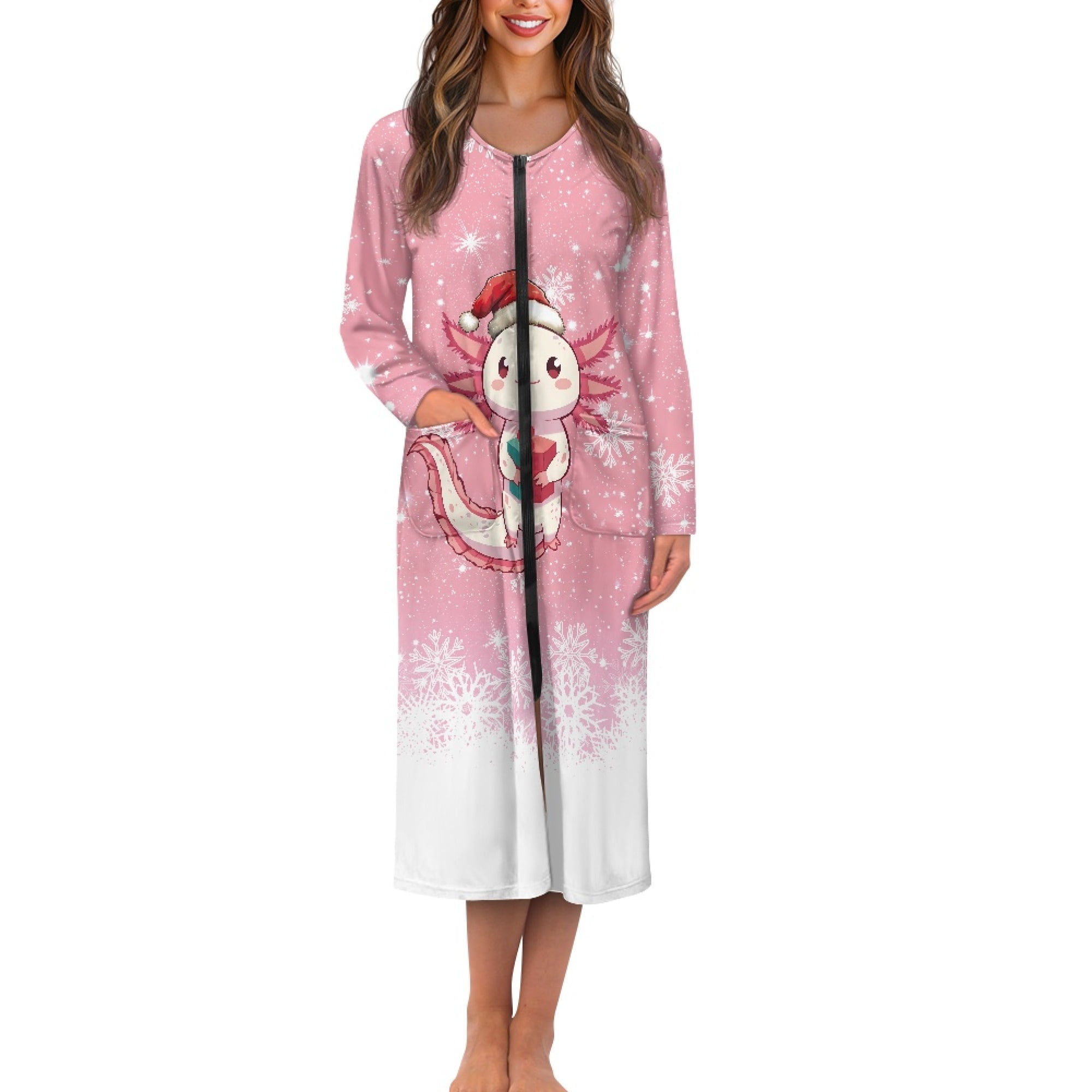 Yuyamidu Axolotl Robes for Women Christmas Zipper Front Loungewear ...