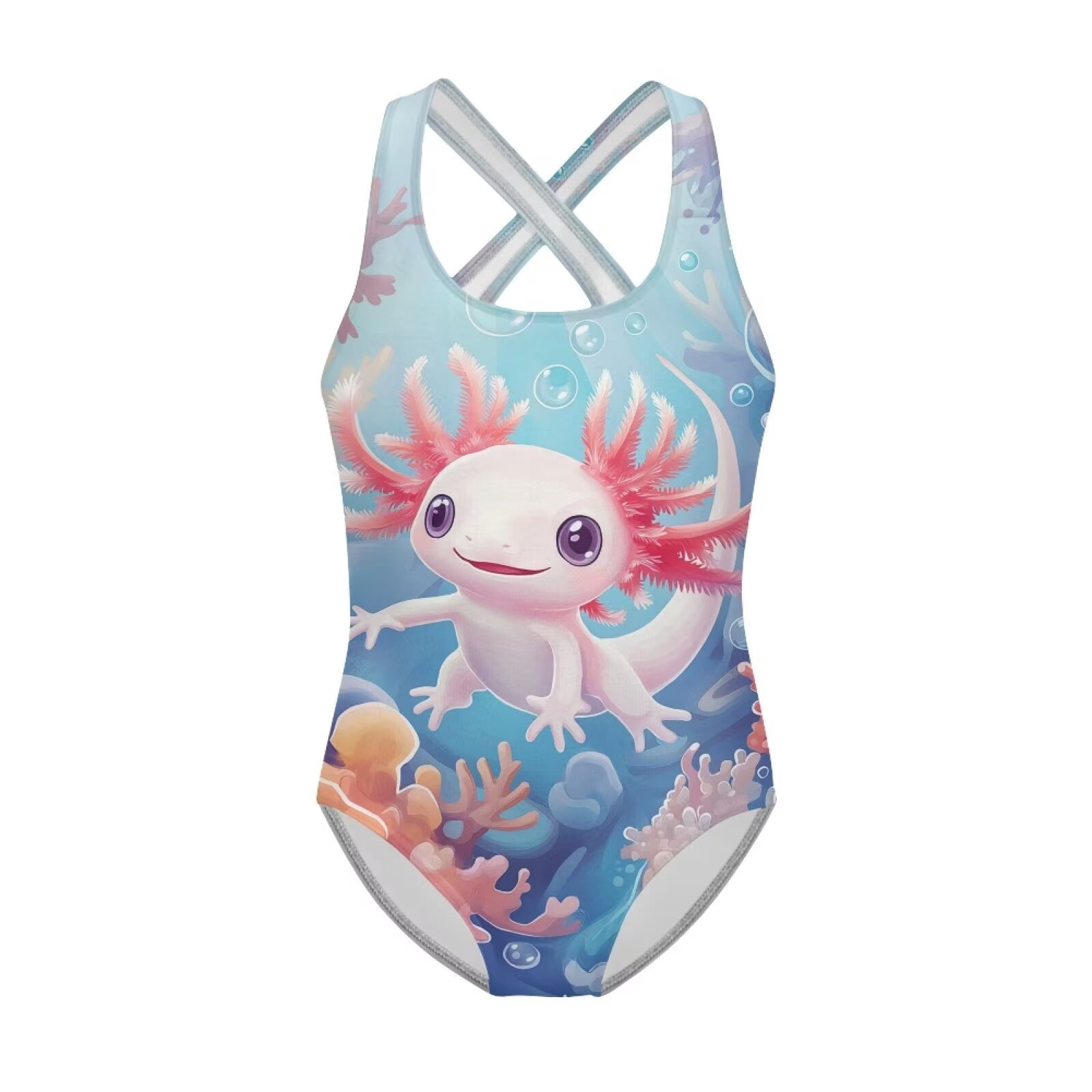 Yuyamidu Axolotl Swimsuits Girls One Piece Bathing Suit Cross Back ...