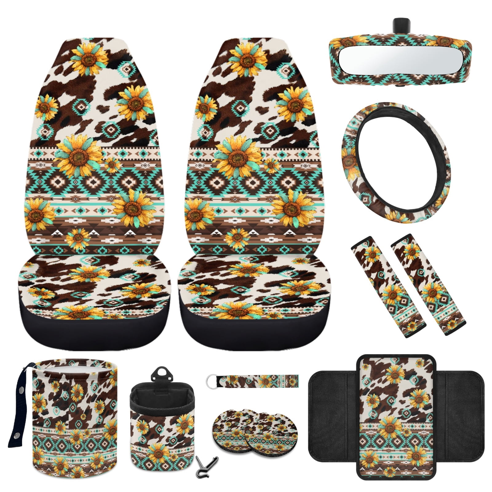 Yuyamidu Aztec Car Accessories with Front Seat Covers Steering Wheel ...