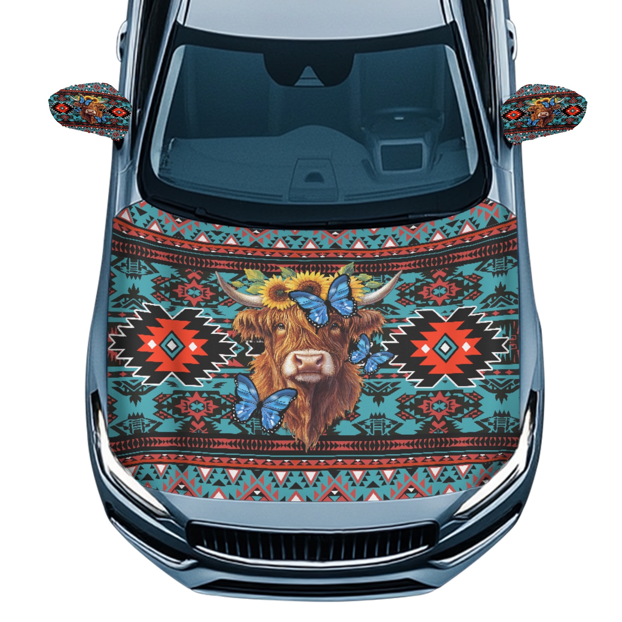 Yuyamidu Aztec Car Hood Cover Highland Cow Auto Rearview Protection ...