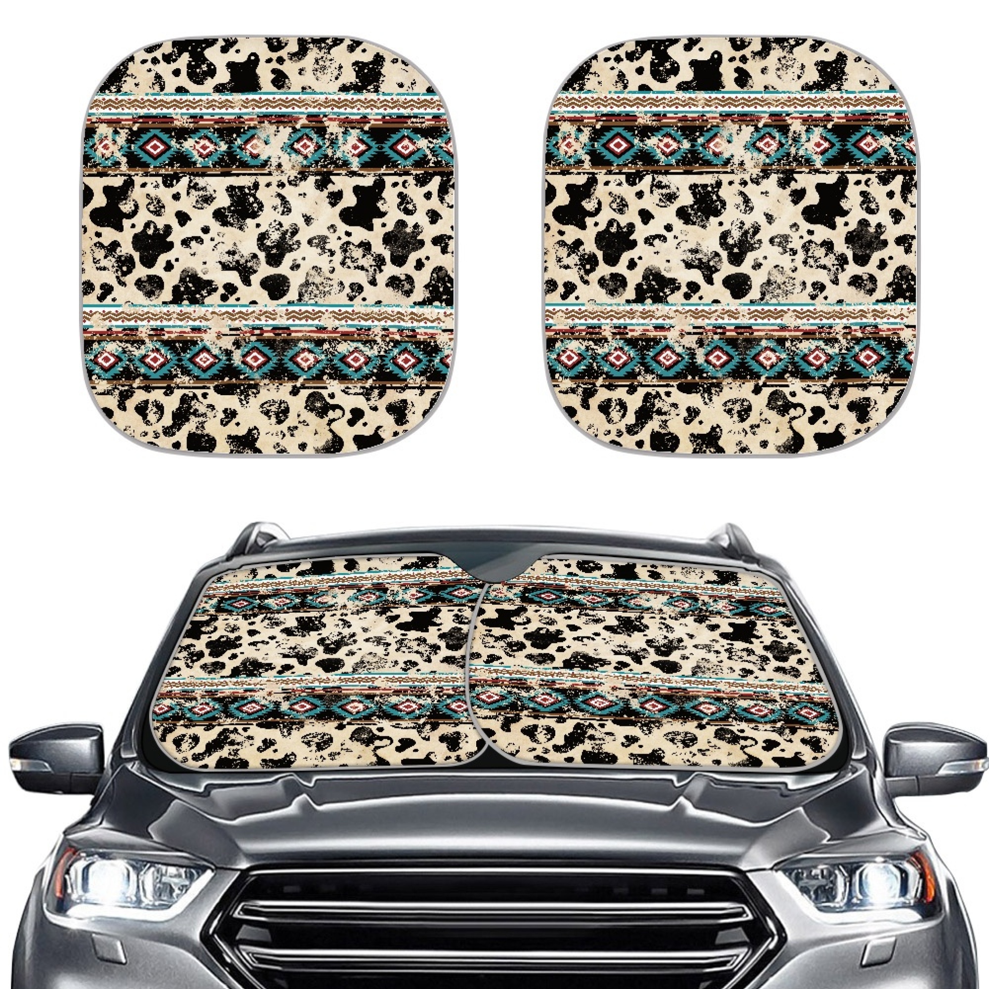 Yuyamidu Aztec Car Sun Shade for SUV Truck Van 2 Piece Cow Print Car ...