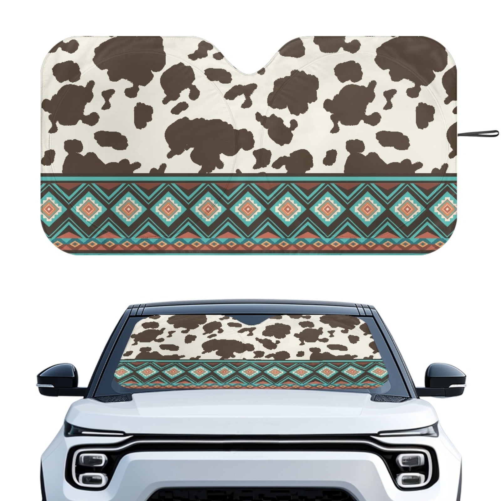 Yuyamidu Aztec Car Sun Shade Windshield Brown Cow Print Auto Sun Visor ...