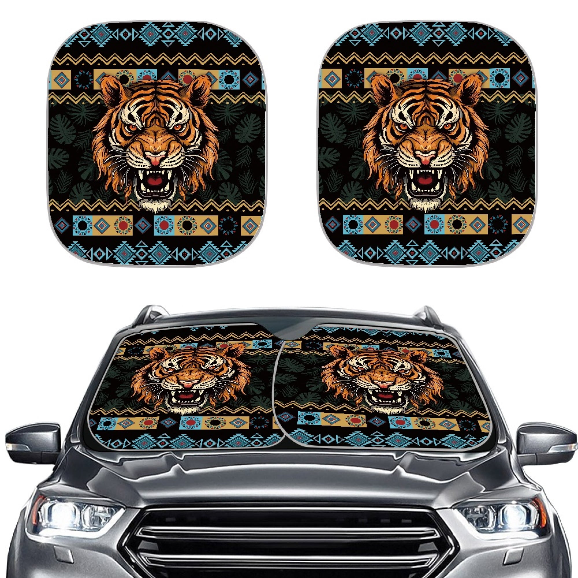 Yuyamidu Aztec Car Window Shades for SUV Auto Truck 2 Pieces Tiger Car ...