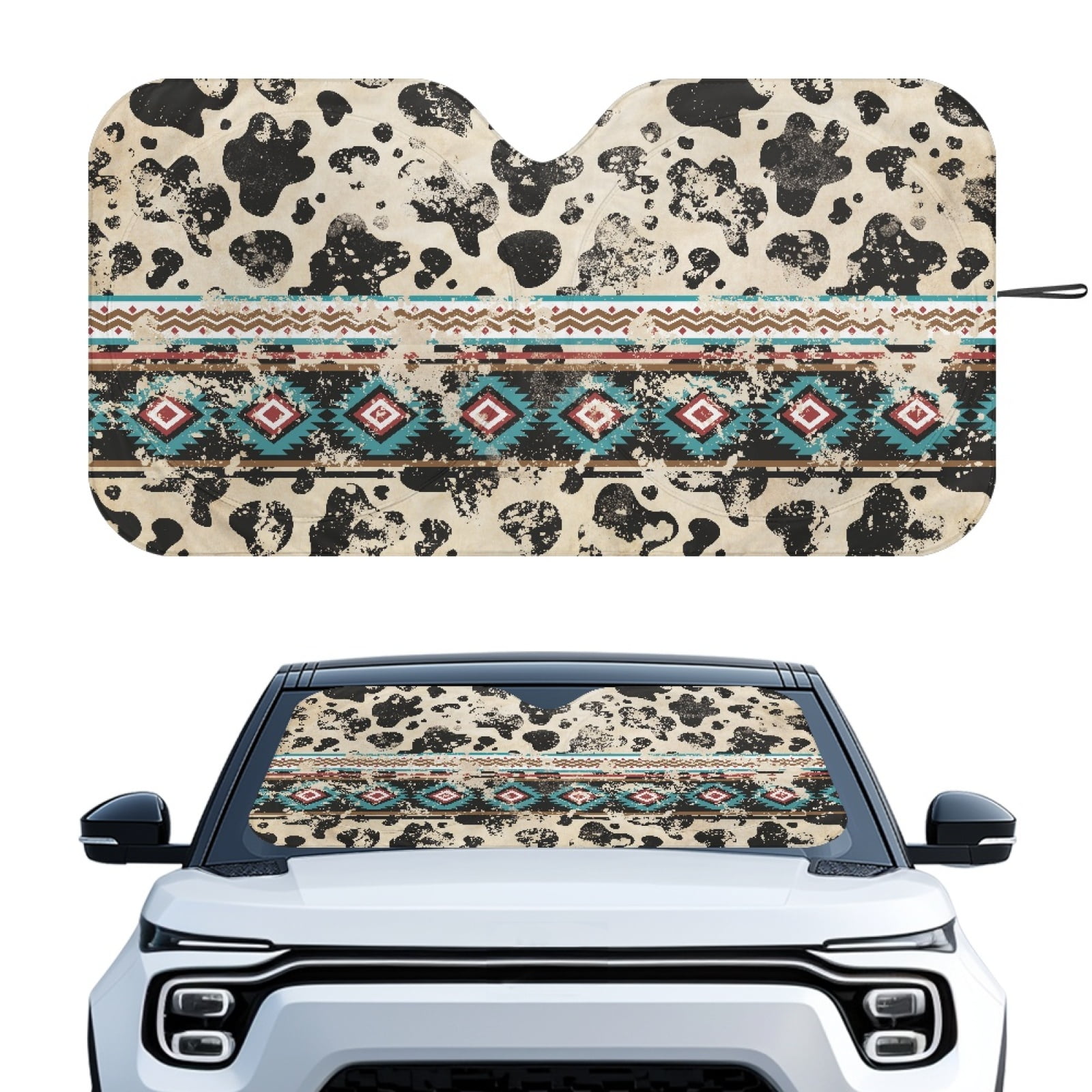Yuyamidu Aztec Car Window Sun Shades Cow Print Front Windshield Sun ...