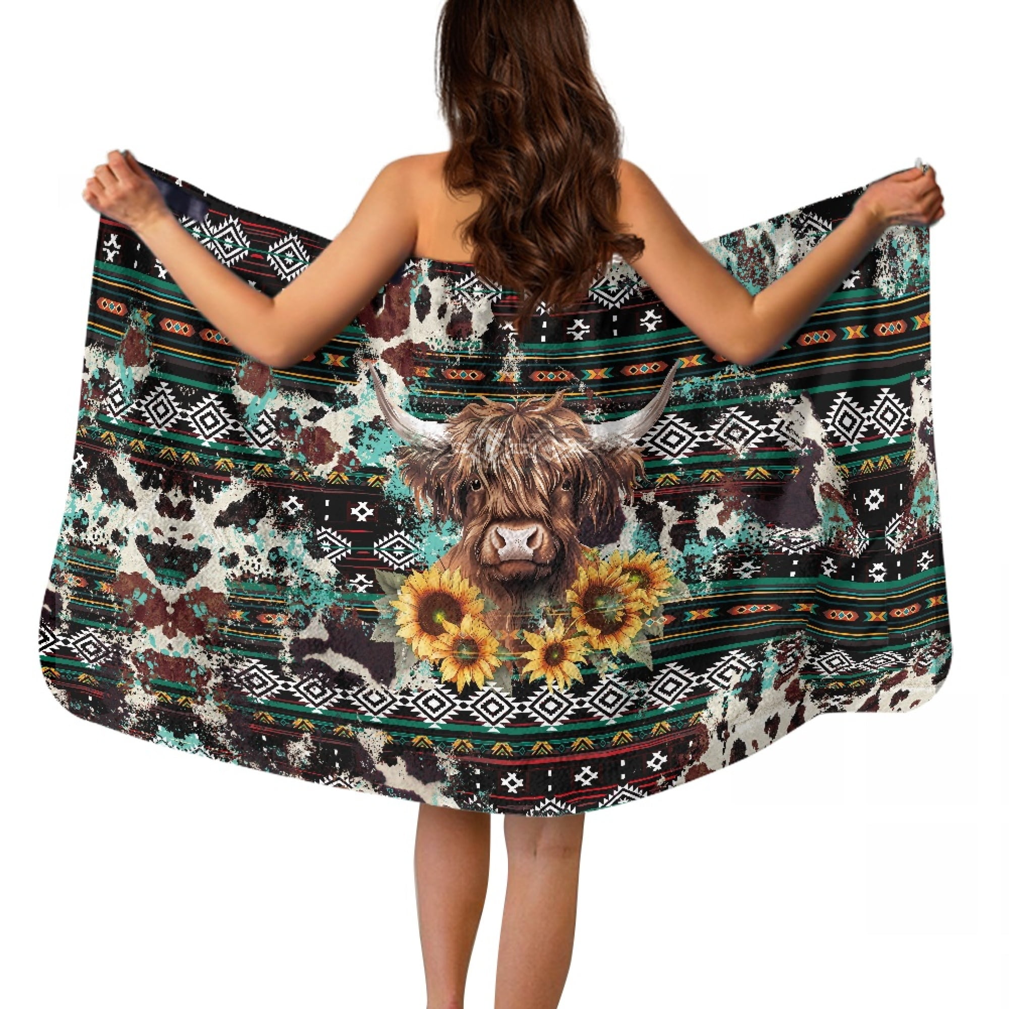 Yuyamidu Aztec Ethnic Gemoetric Bath Towel Wrap for Women Cow Print Spa ...