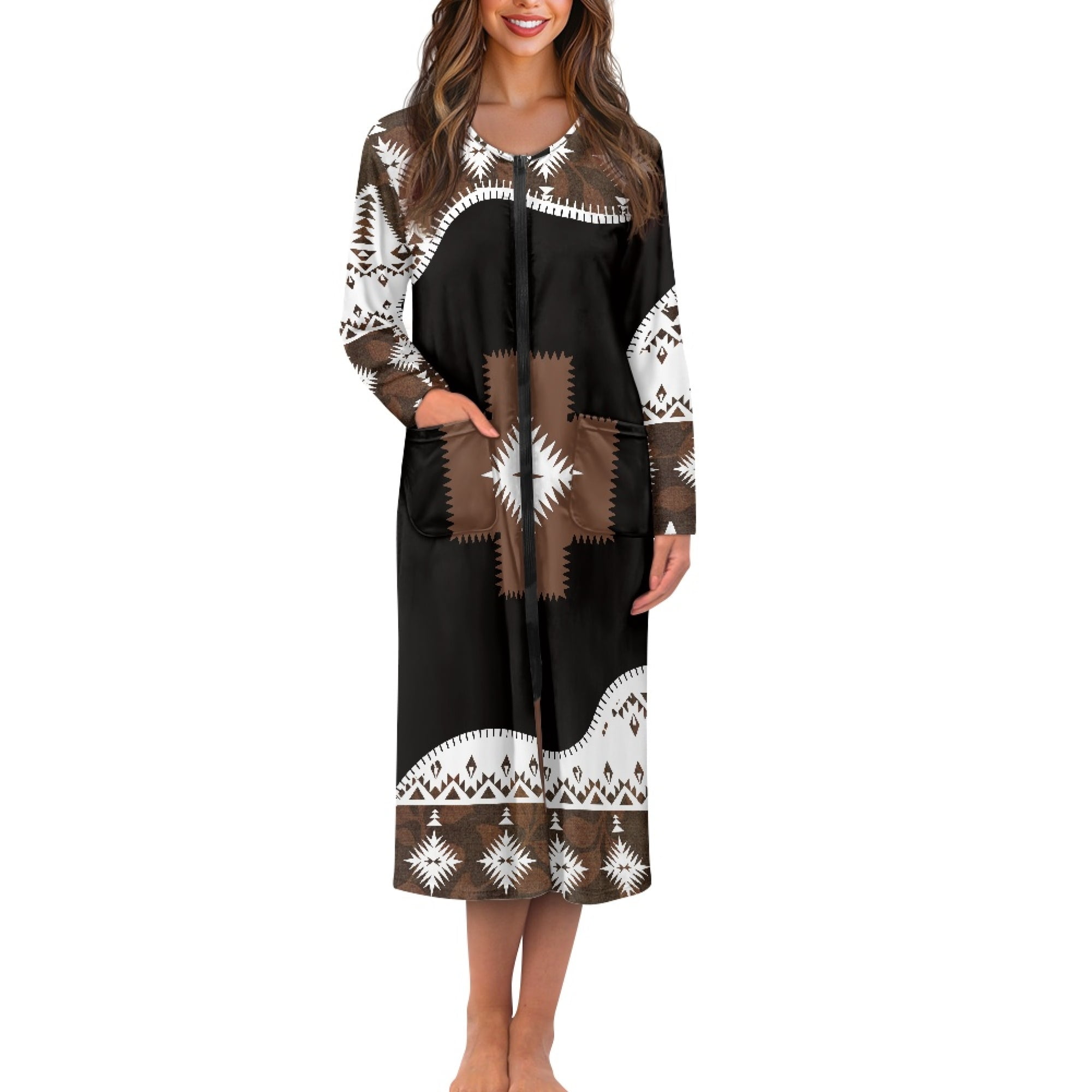 Yuyamidu Aztec Ethnic Gemoetric Front Zipper Bathrobe for Plus Size ...