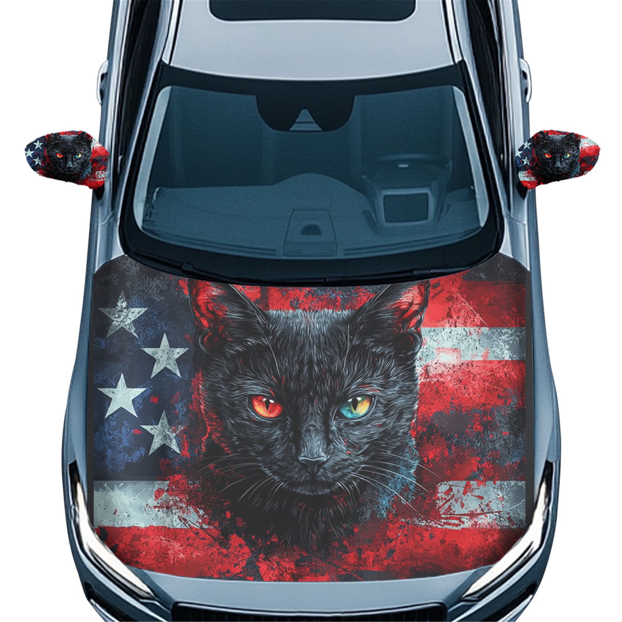 Yuyamidu Black Cat Car Hood Cover American Flag Car Mirrors Protector 3 ...