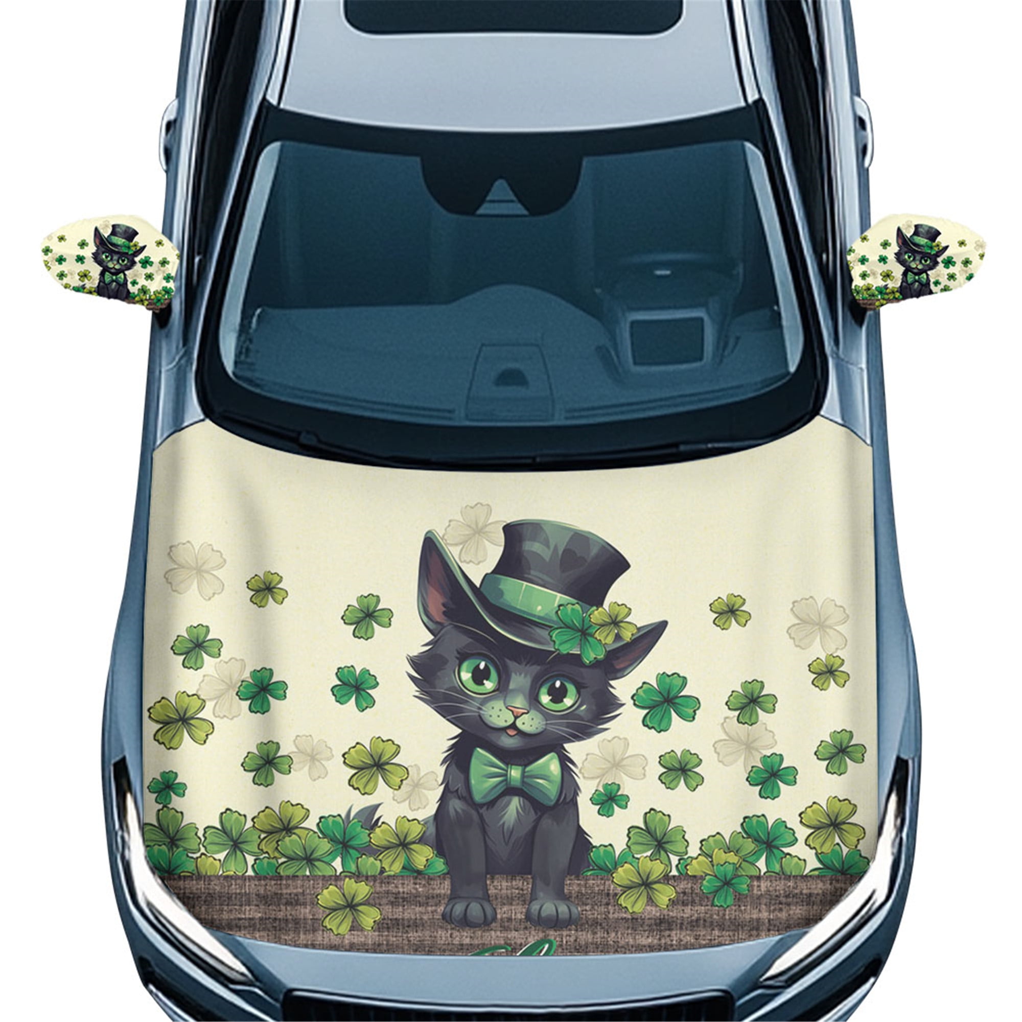 Yuyamidu Black Cat Car Hood Cover Green Leaf Side Mirror Covers for ...