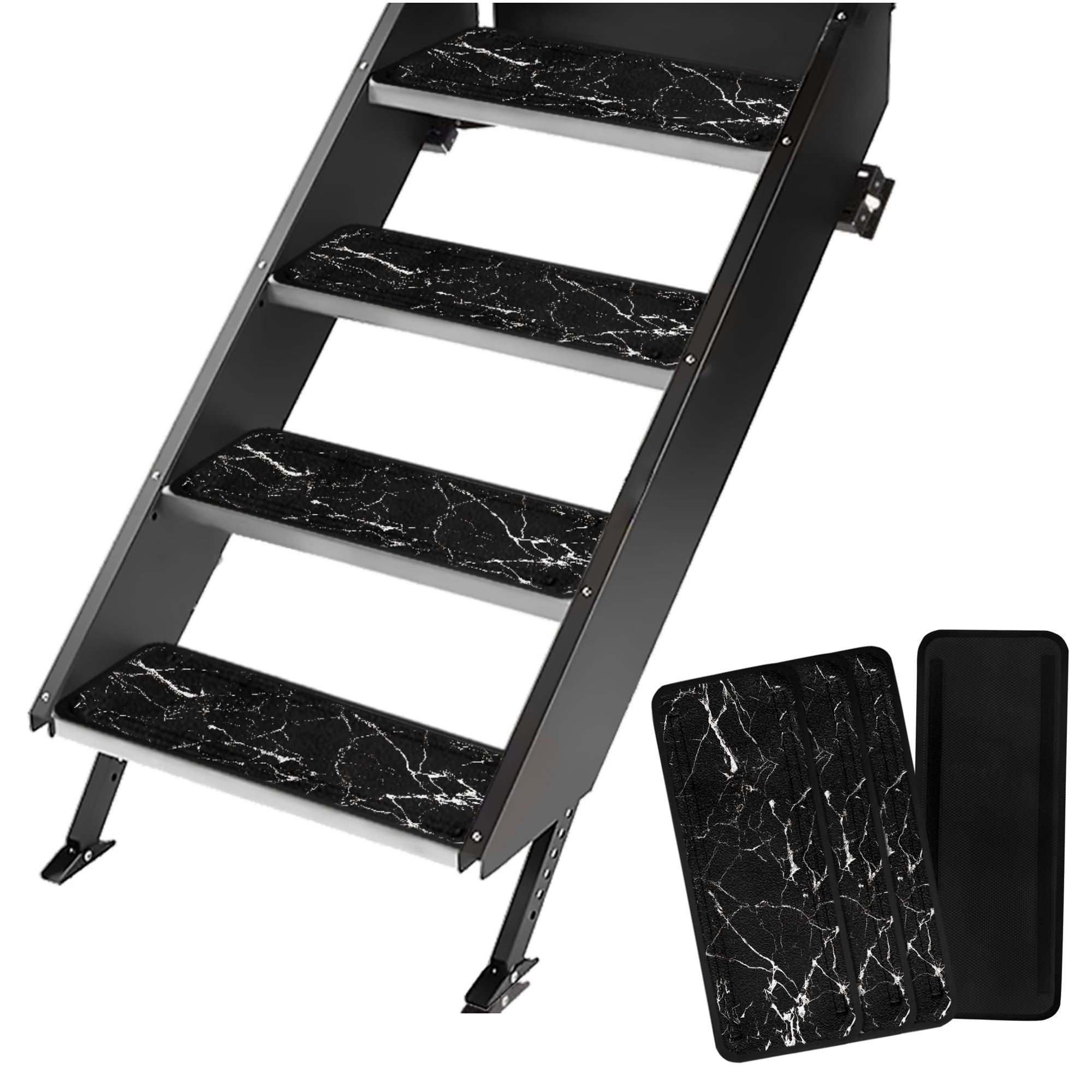 Yuyamidu Black Marble Print RV Step Covers 4 Pack Non-Slip RV Step Rug ...