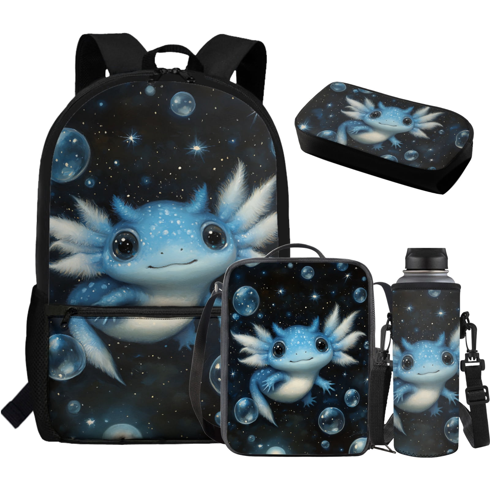 Yuyamidu Blue Axolotl Bookbag and Lunch Box for Girls 4 Piece Middle ...