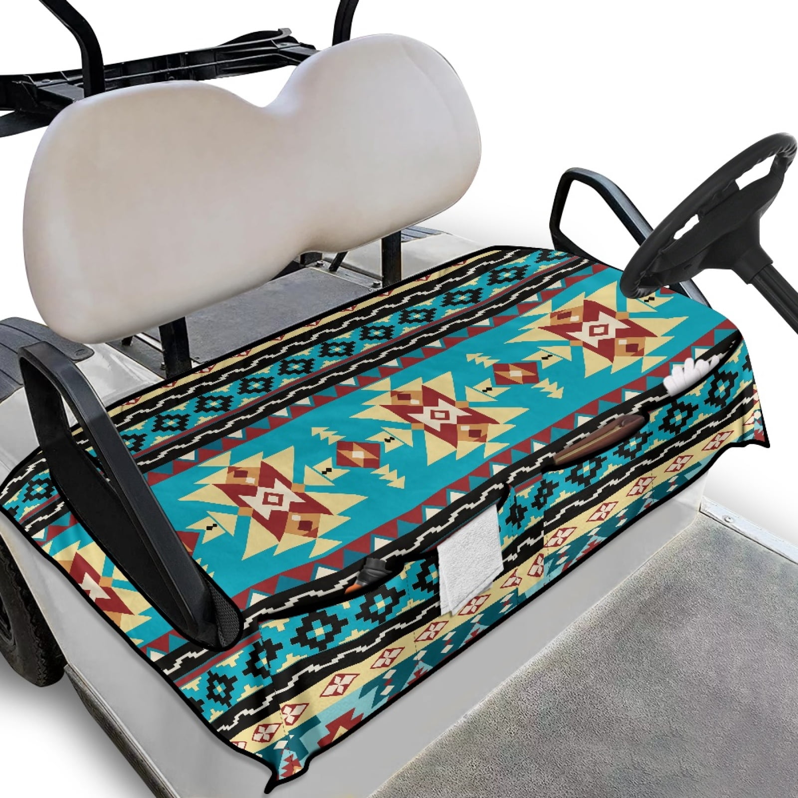 Yuyamidu Blue Aztec Ethnic Golf Cart Seat Covers with 4 Front Pockets ...