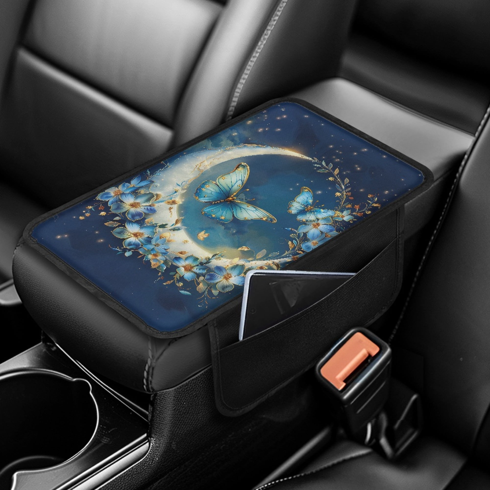 Yuyamidu Blue Butterfly Car Center Console Cover Moon Automotive ...